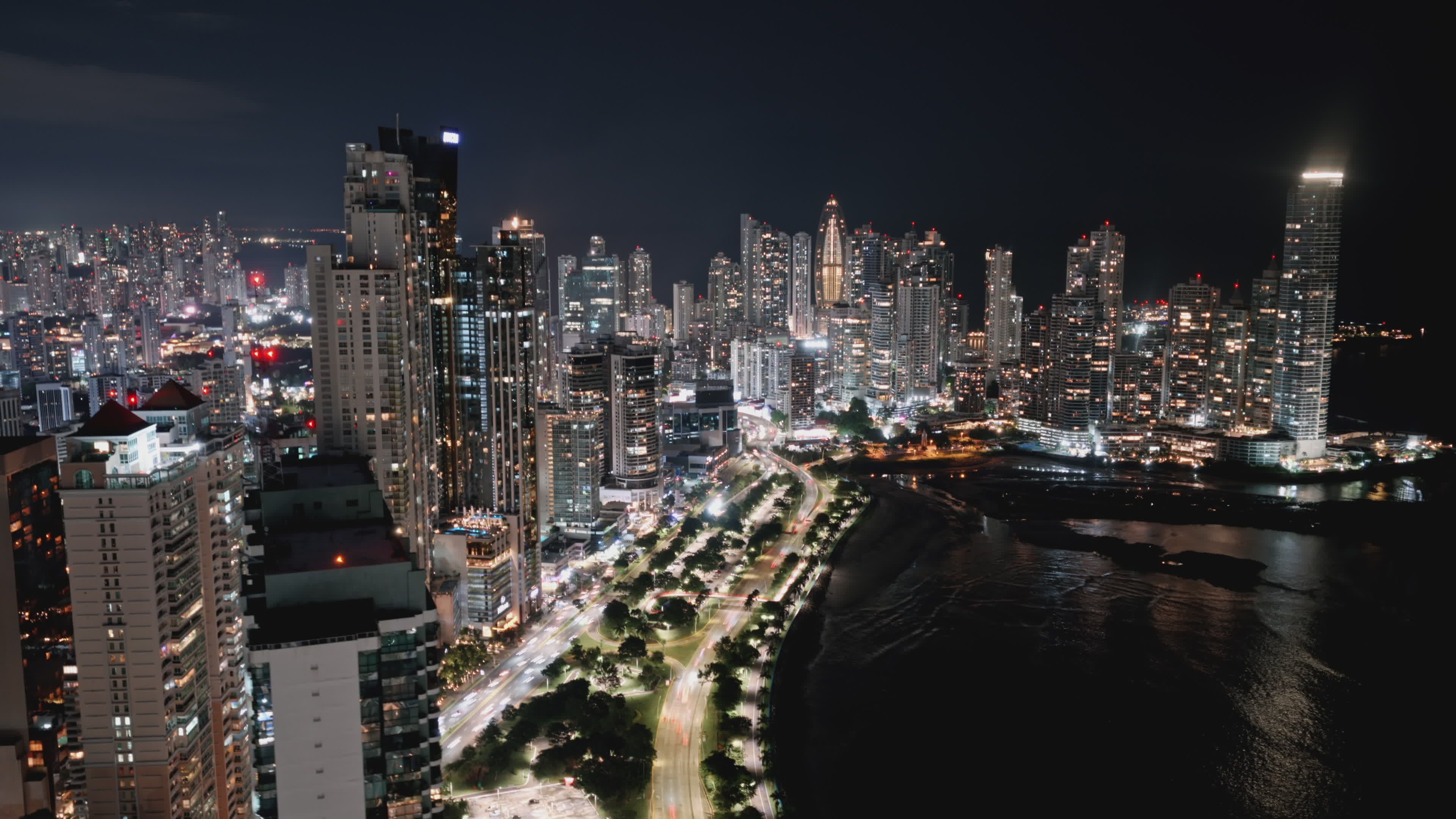 Stunning Night Aerial View of Panama City Free Stock Video Footage ...
