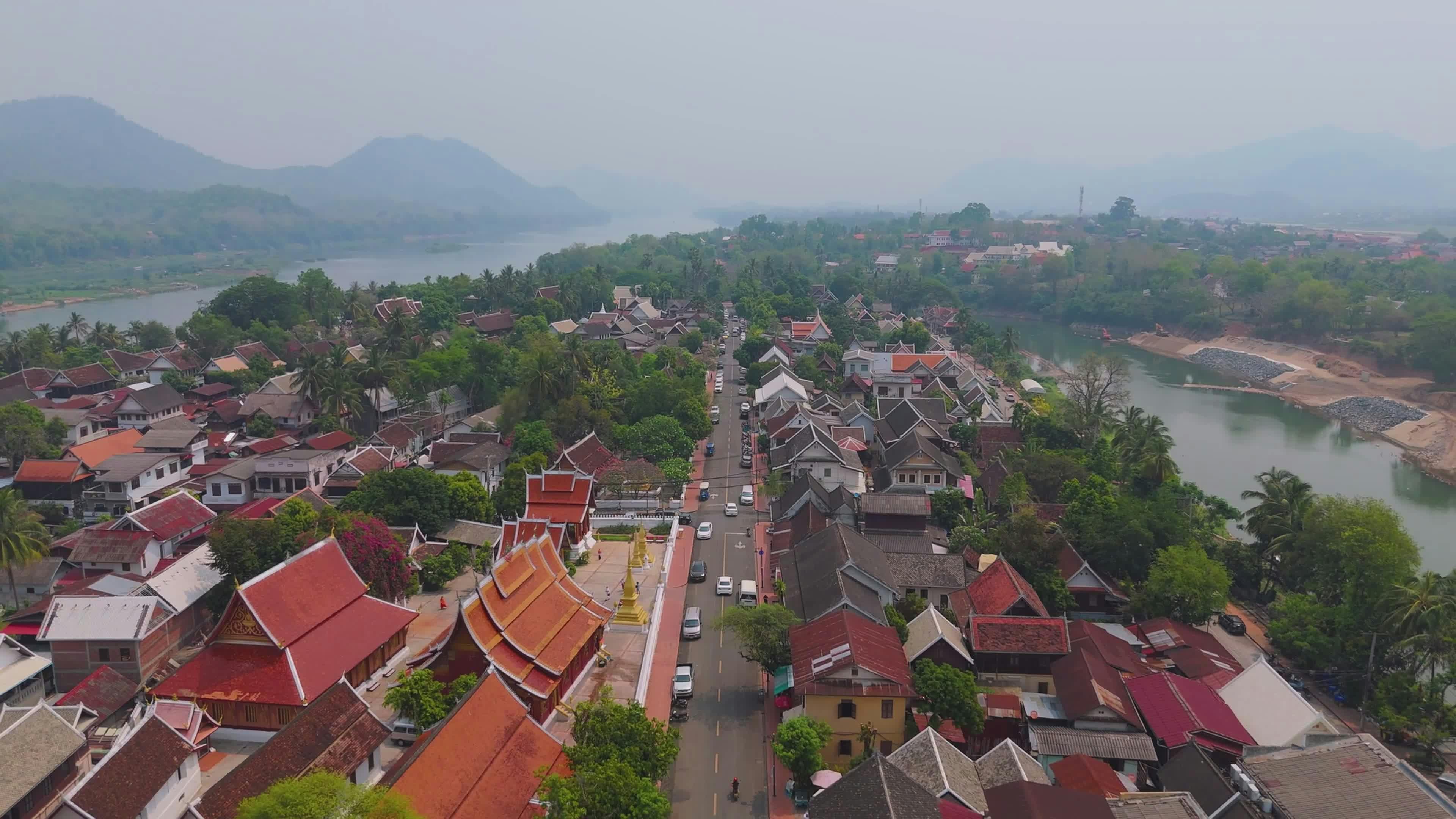 Stunning Aerial View of Luang Prabang, Laos Free Stock Video Footage ...