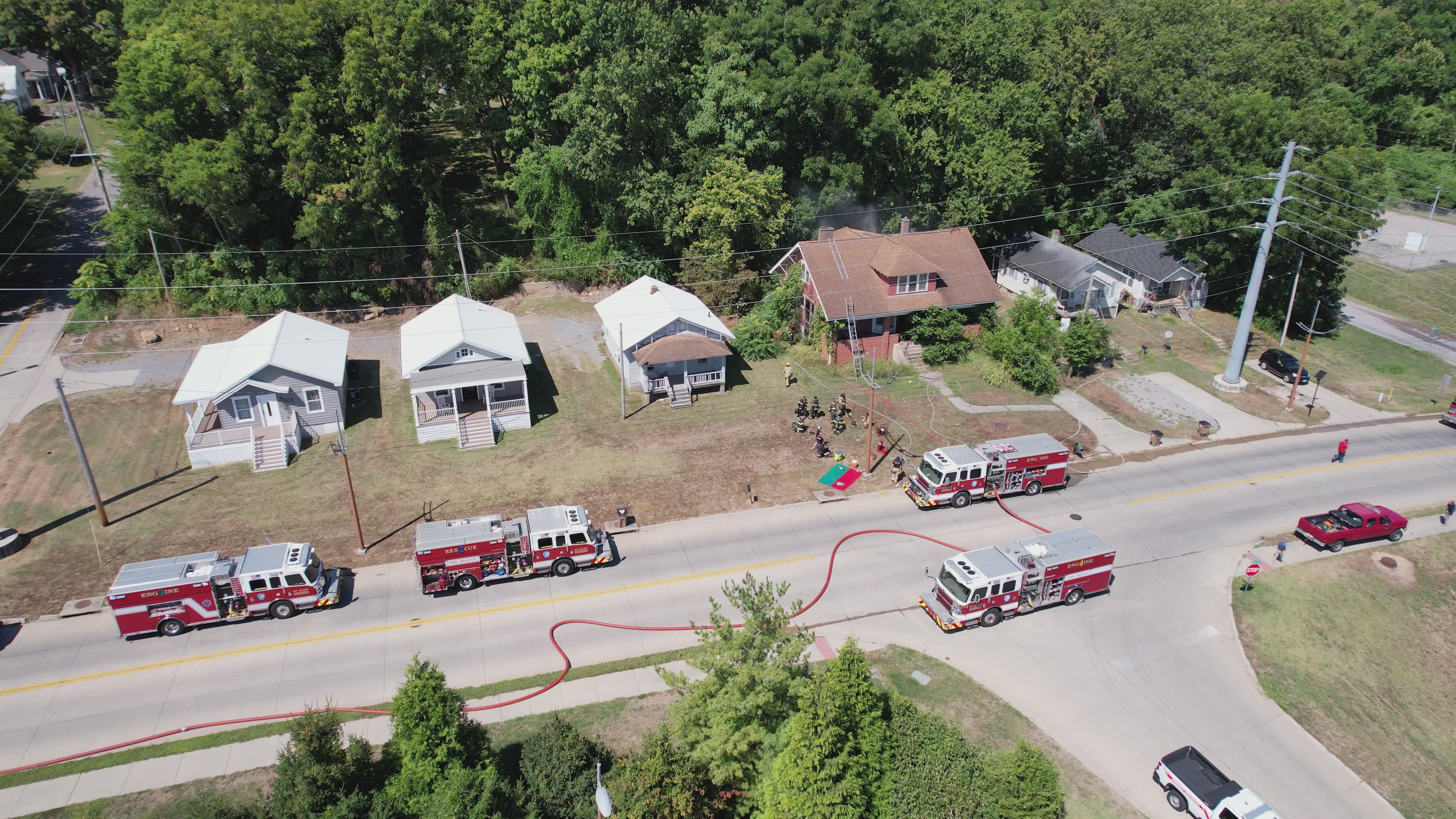 Aerial View of Fire Trucks Responding to Emergency Free Stock Video ...