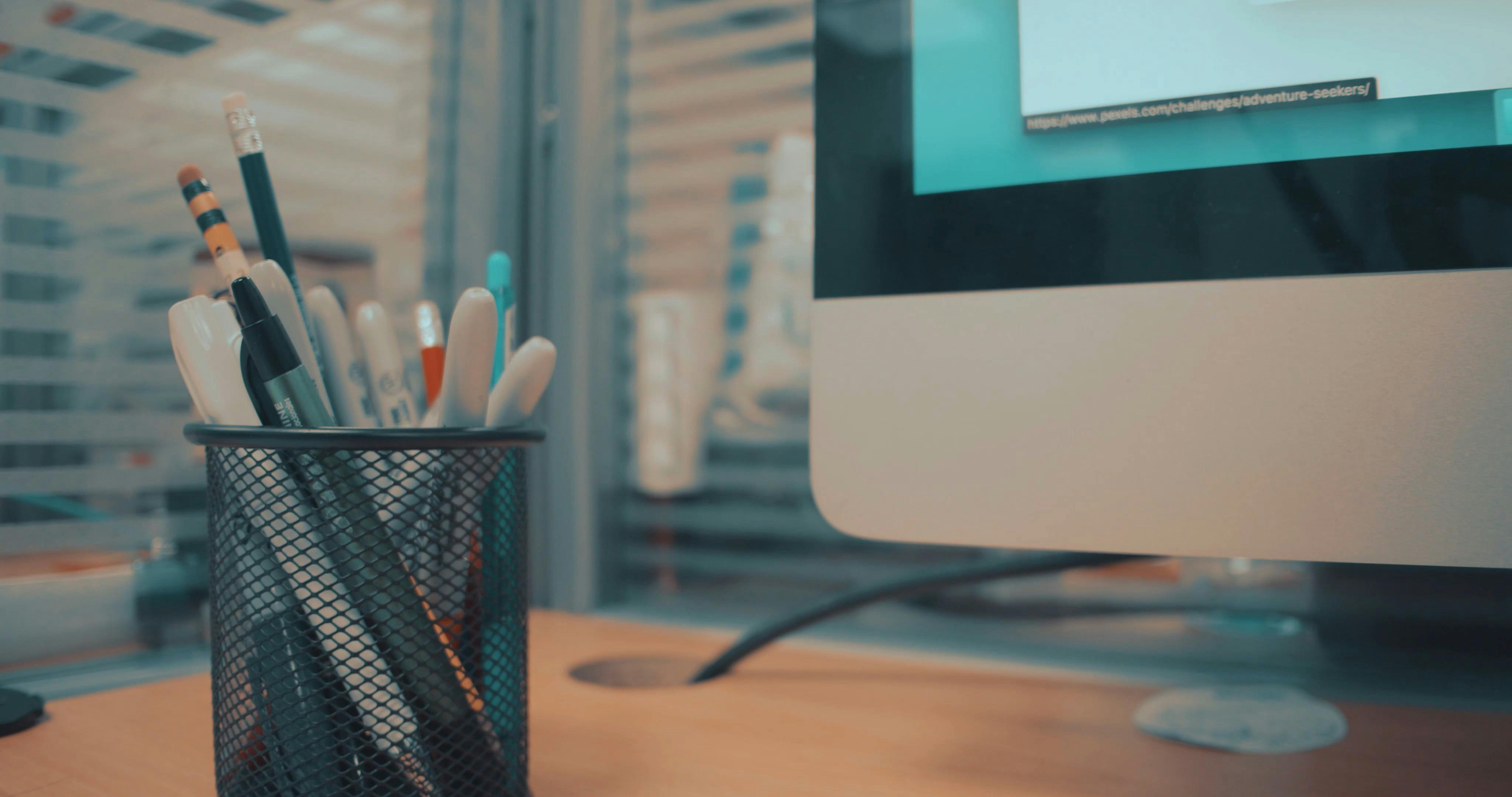 Pen And Pencils Place On A Pen Holder Atop The Table Desk · Free Stock ...