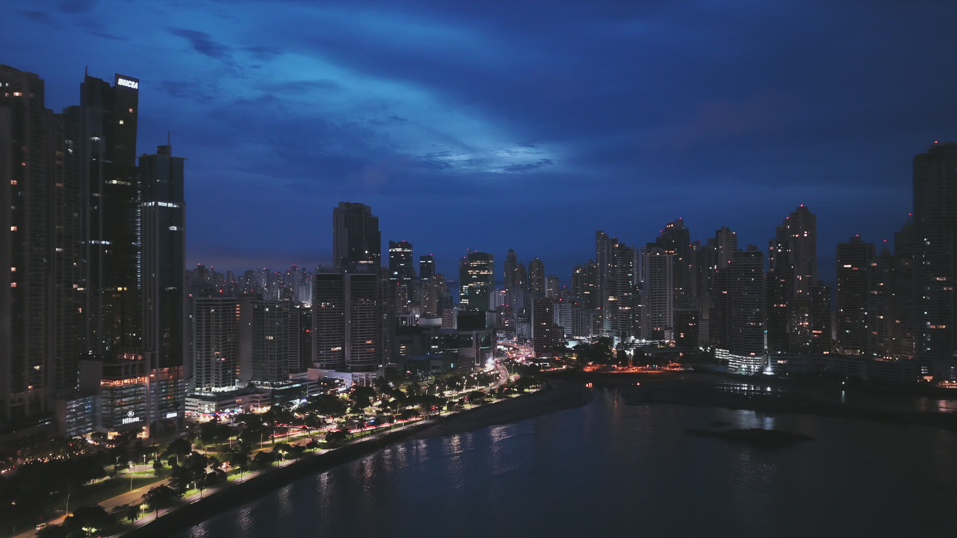 Stunning Aerial View of Panama City at Night Free Stock Video Footage ...