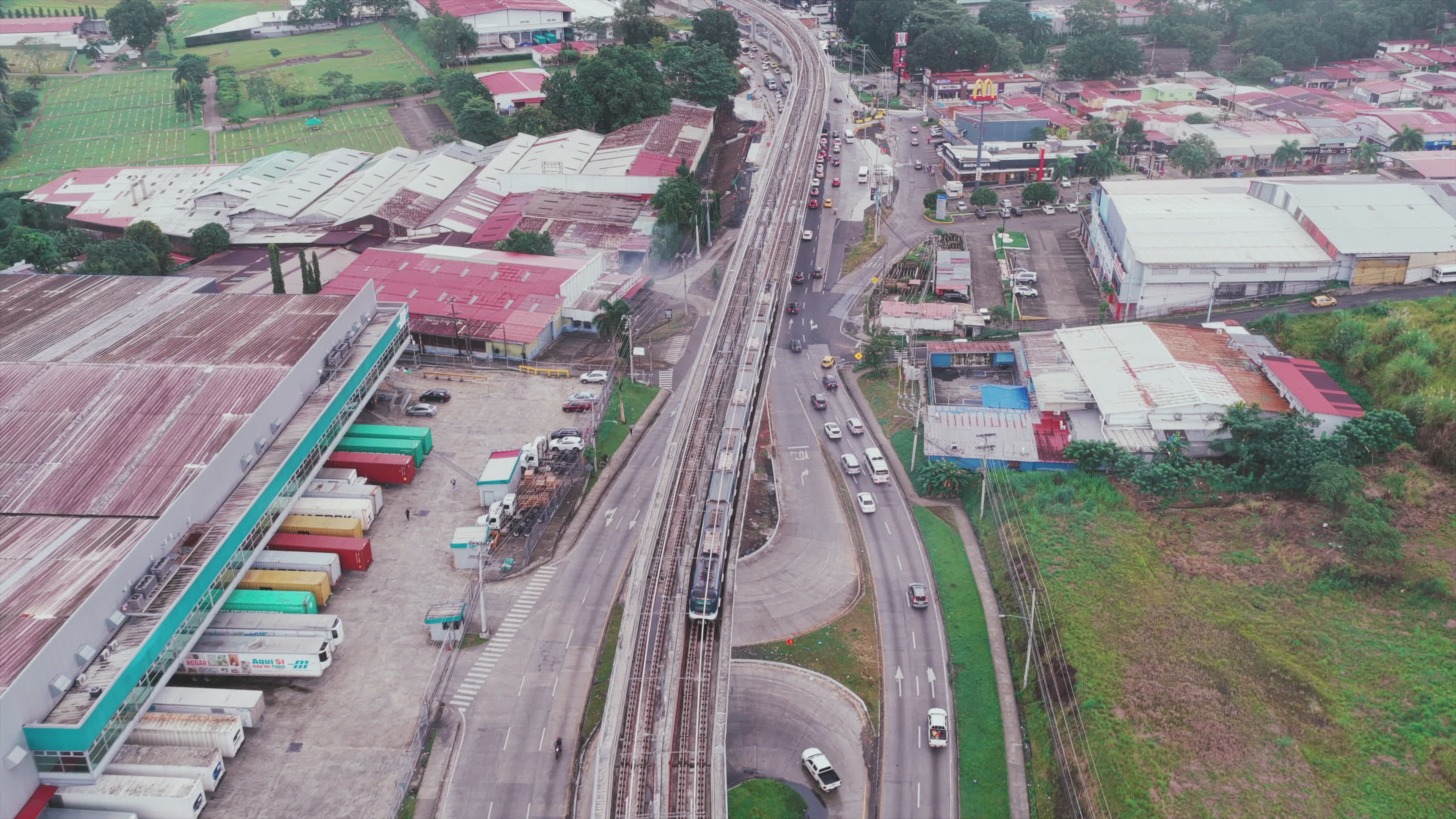 Aerial View of Urban Roadway and Railway in Panama Free Stock Video ...