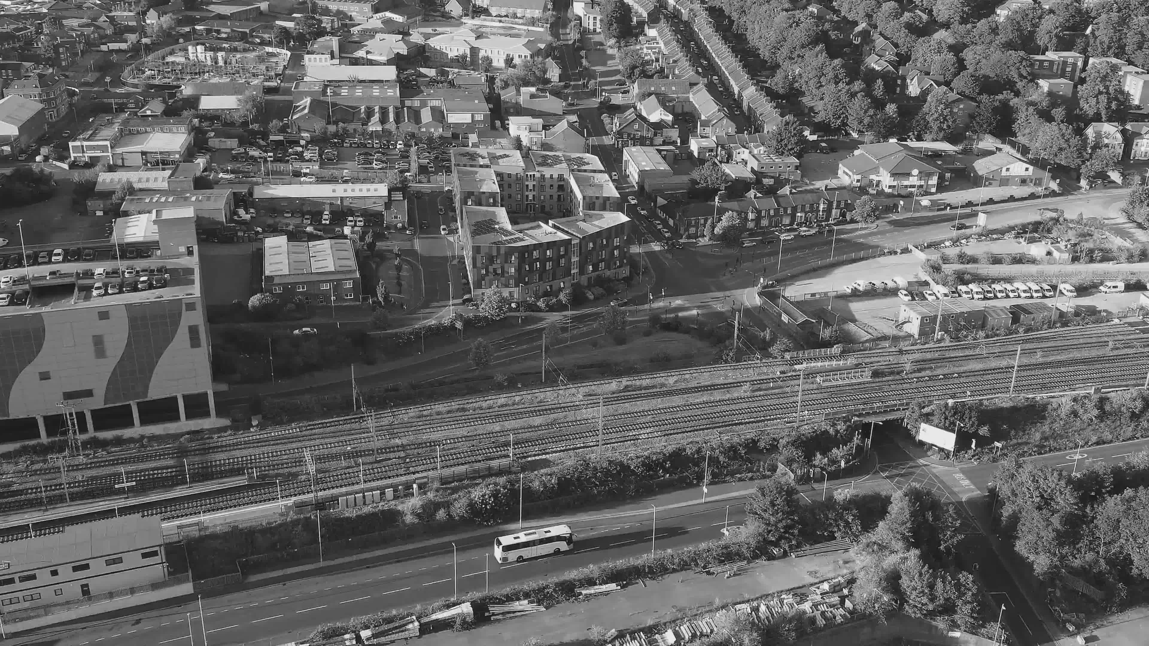 Aerial View of Urban Train Tracks and Buildings Free Stock Video ...