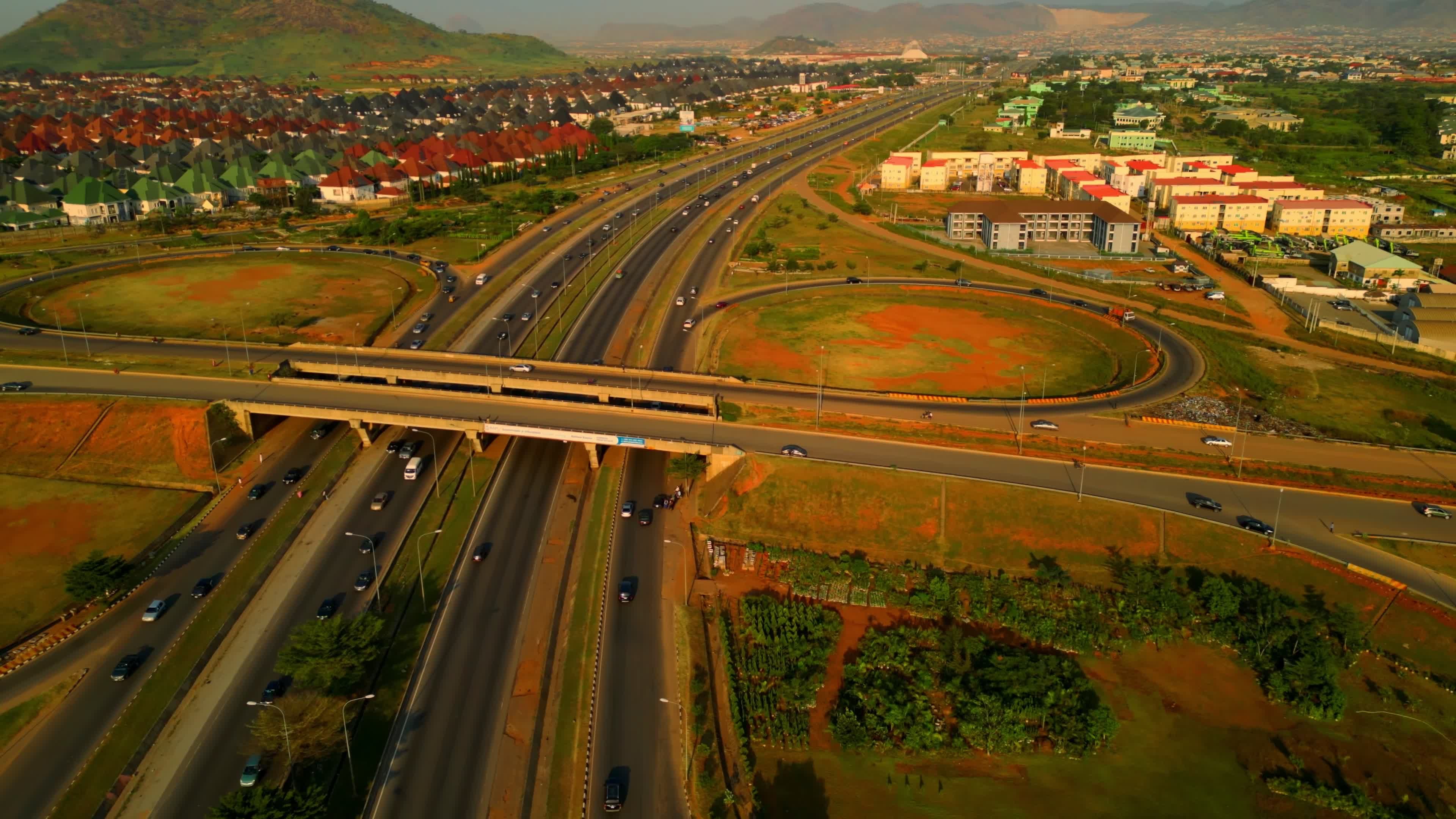 Aerial View of Busy Urban Highway at Dusk Free Stock Video Footage ...
