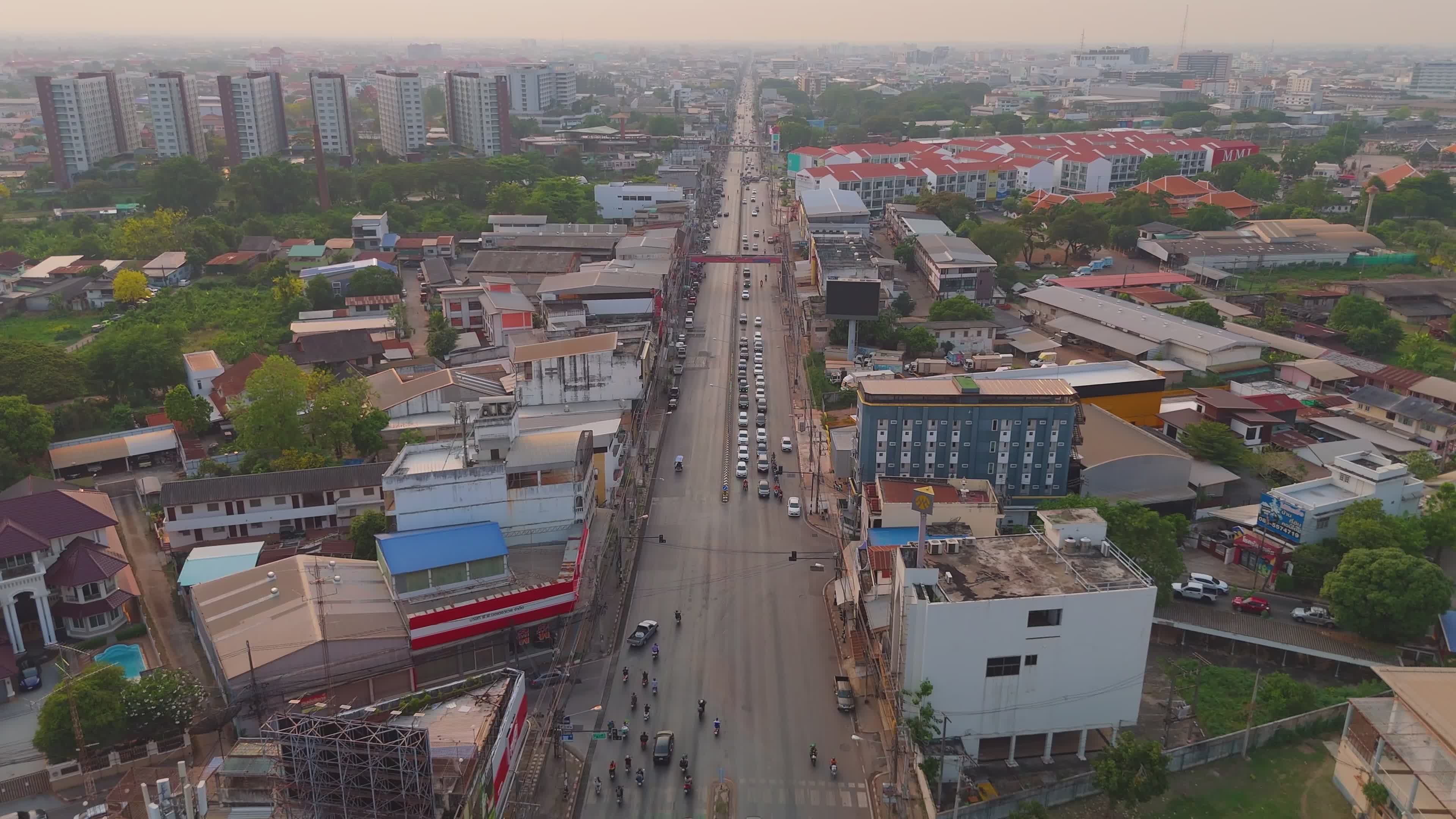 Aerial View of Udon Thani Cityscape at Sunset Free Stock Video Footage ...