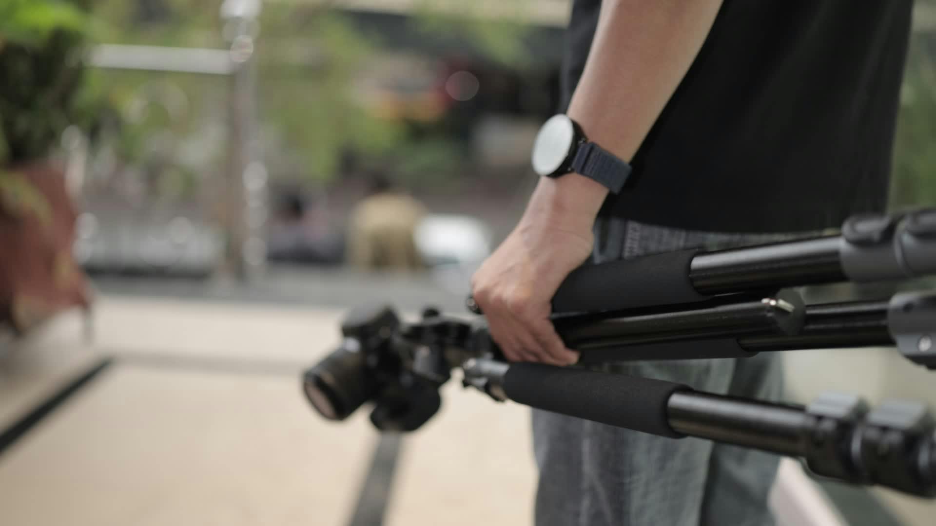 Setting Up Professional Camera on Tripod Outdoors Free Stock Video ...