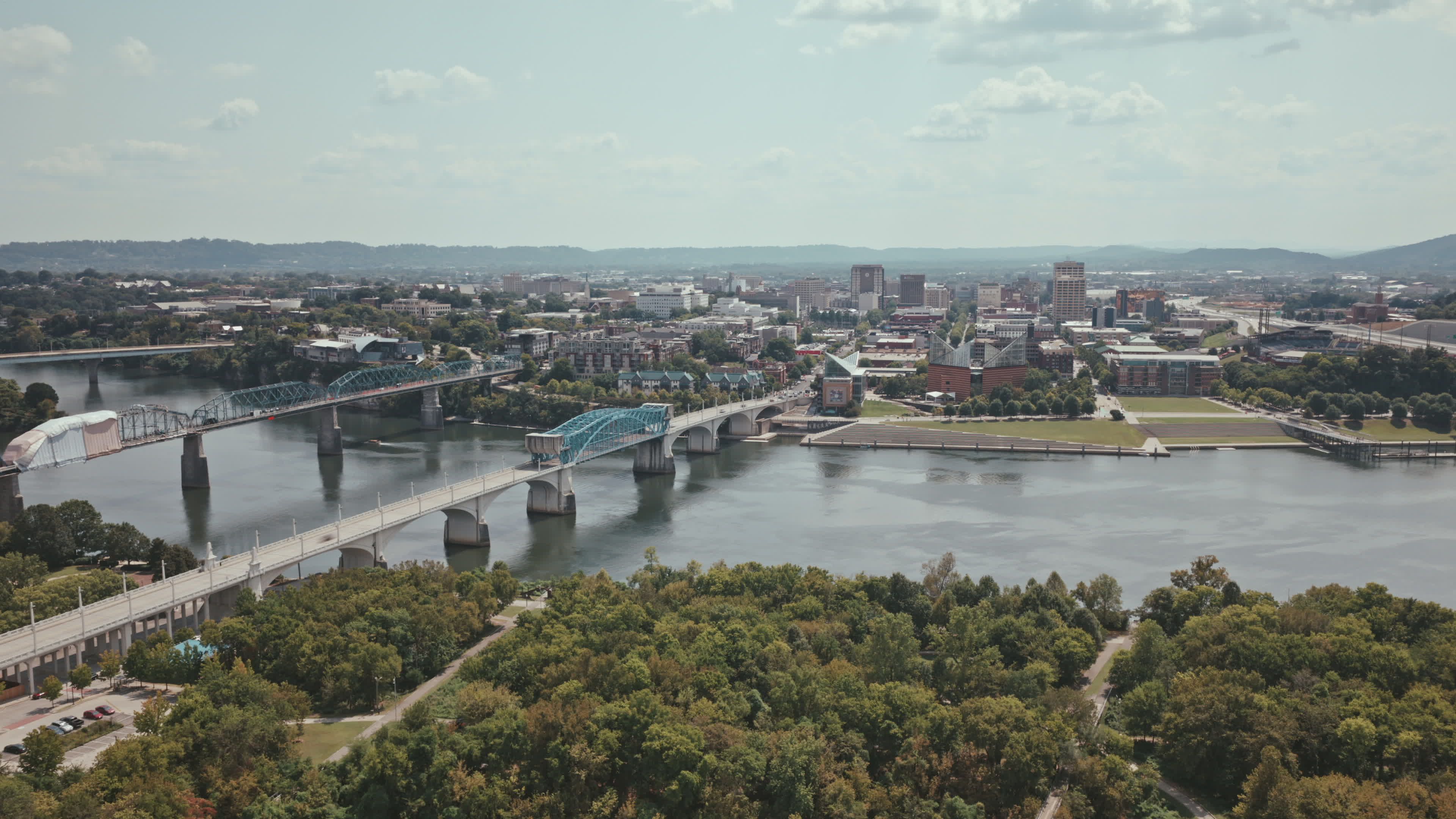 Aerial View of Chattanooga Cityscape and Rivers Free Stock Video ...