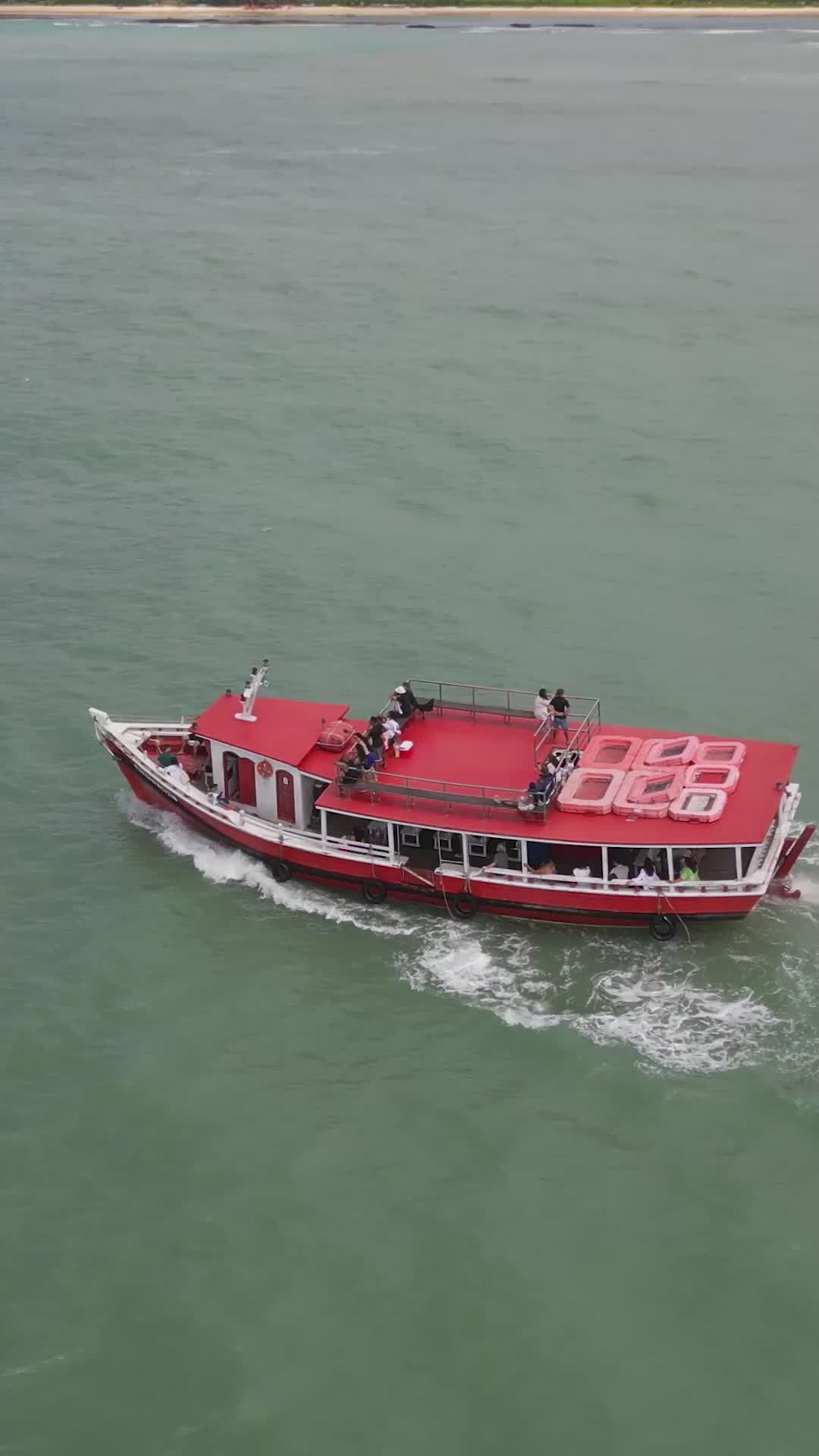 Aerial View of Red Boat in Brazilian Waters Free Stock Video Footage ...