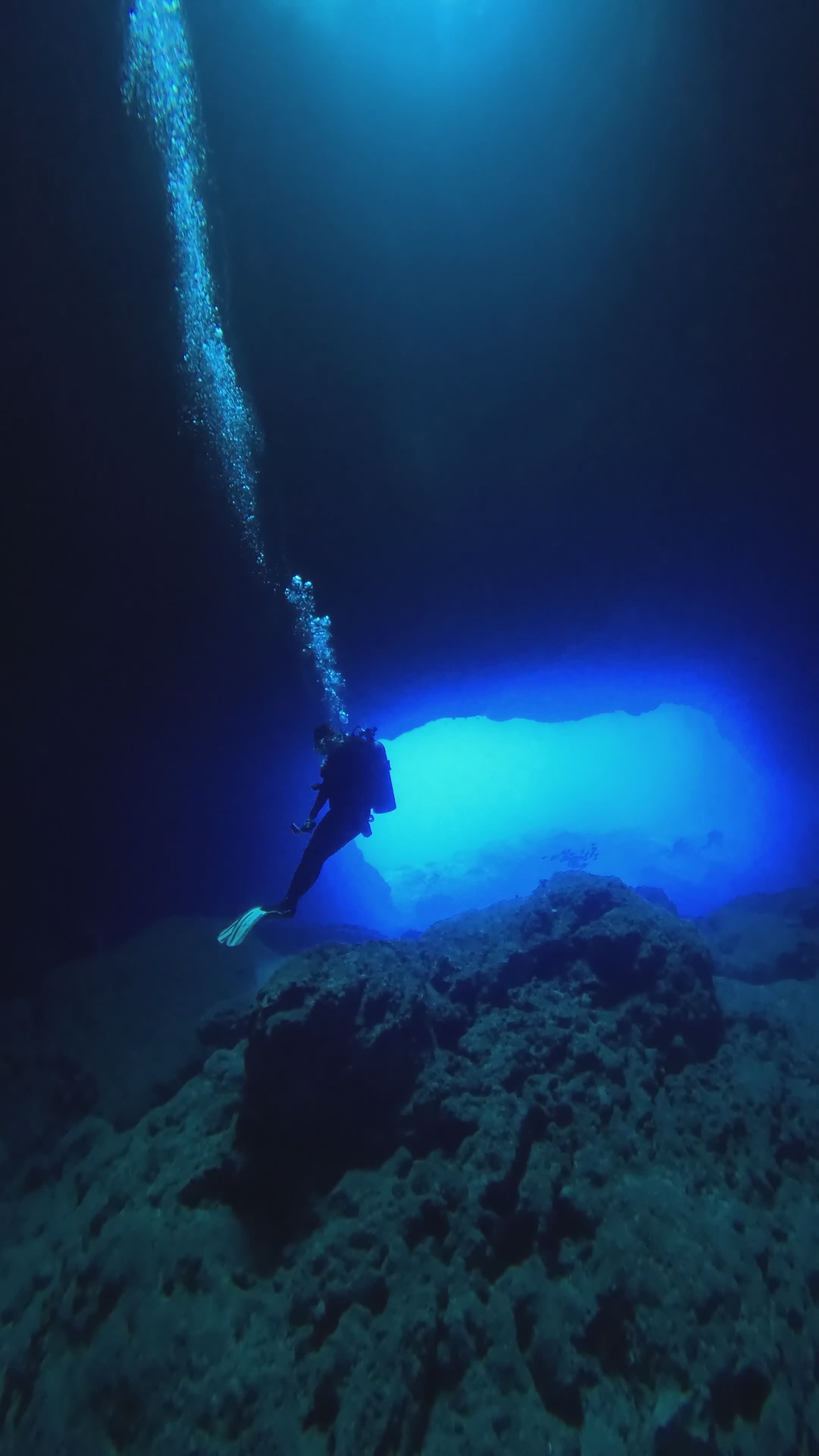 Diver Exploring Deep Underwater Cave Free Stock Video Footage, Royalty ...