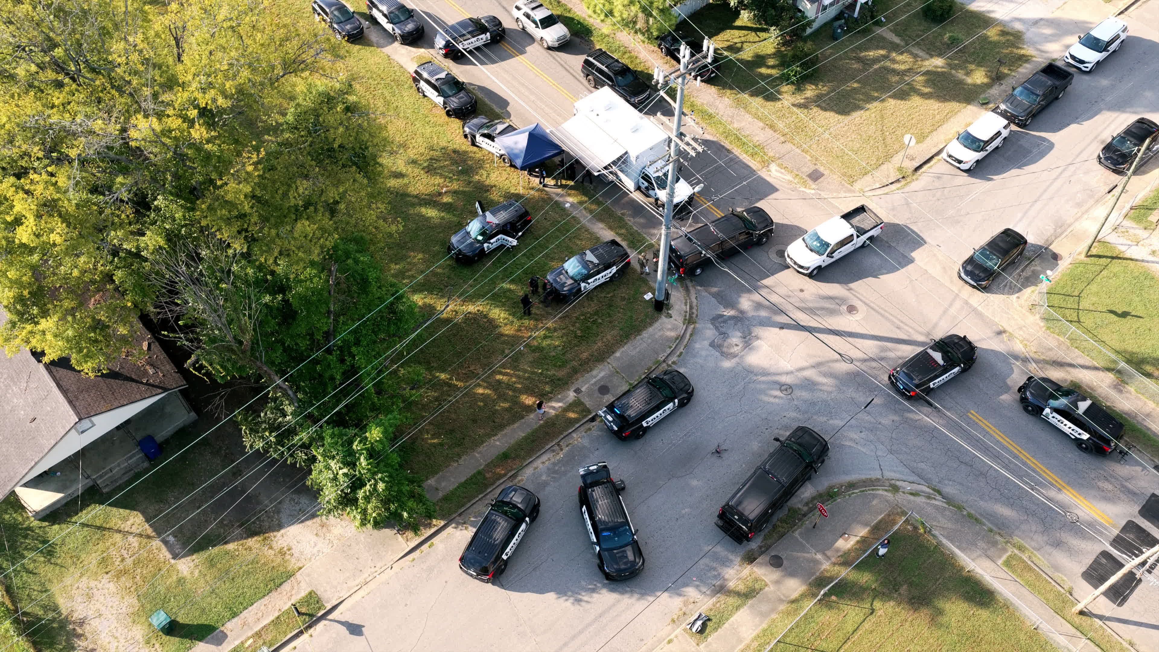 Aerial View of Police Scene in Residential Area Free Stock Video ...