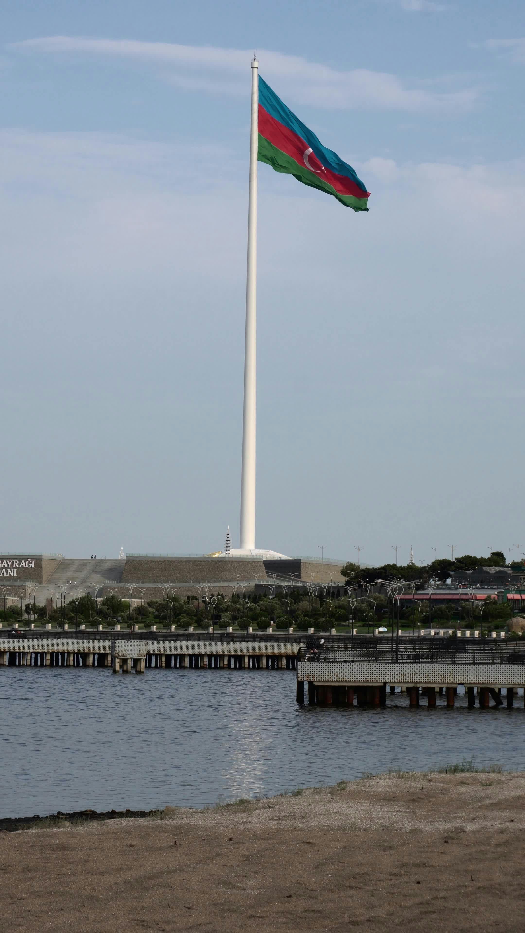 Azerbaijan Flag at Twilight over Calm Water Free Stock Video Footage ...