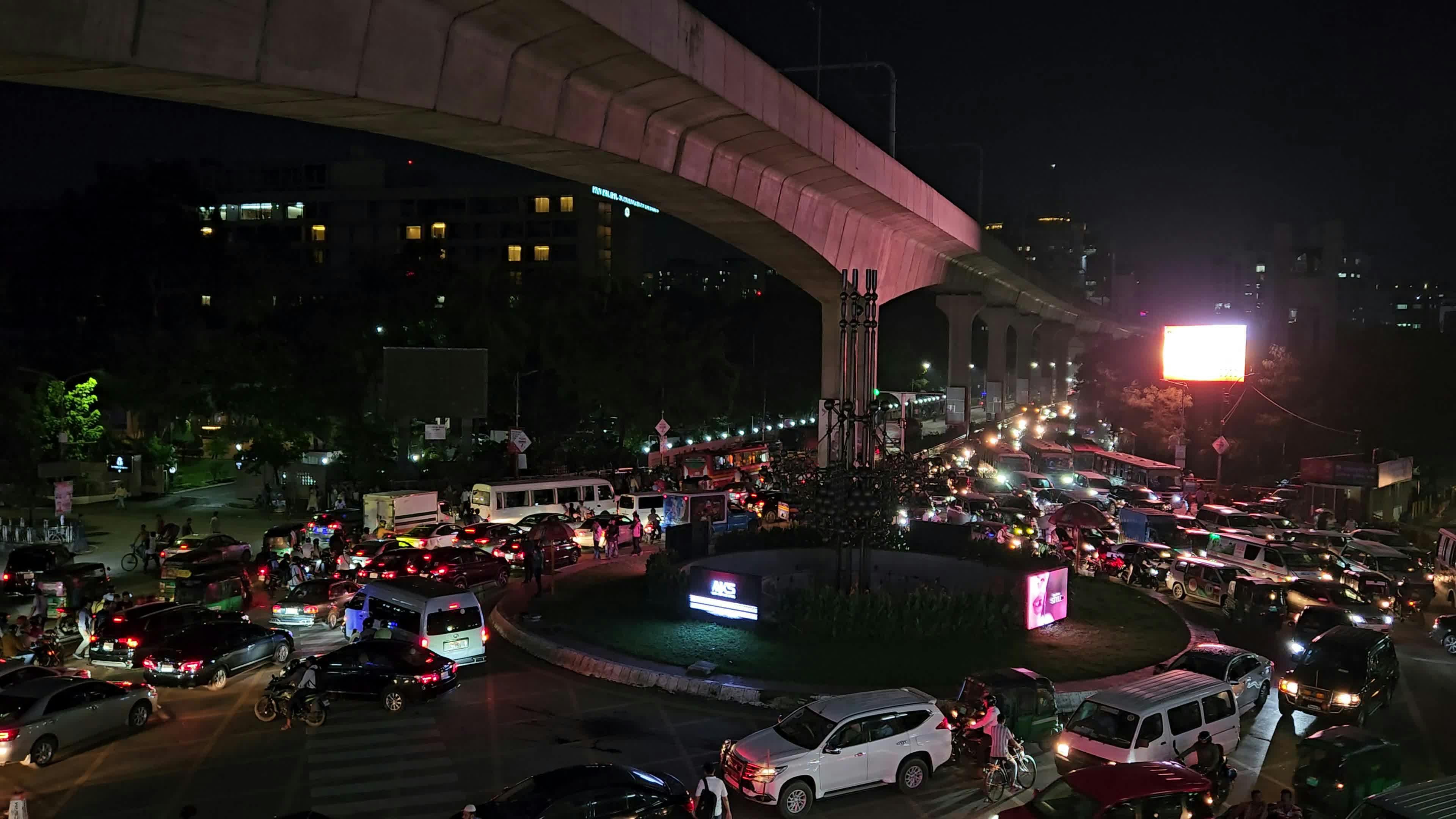 Urban Traffic Jam at Night Under a Flyover Free Stock Video Footage ...