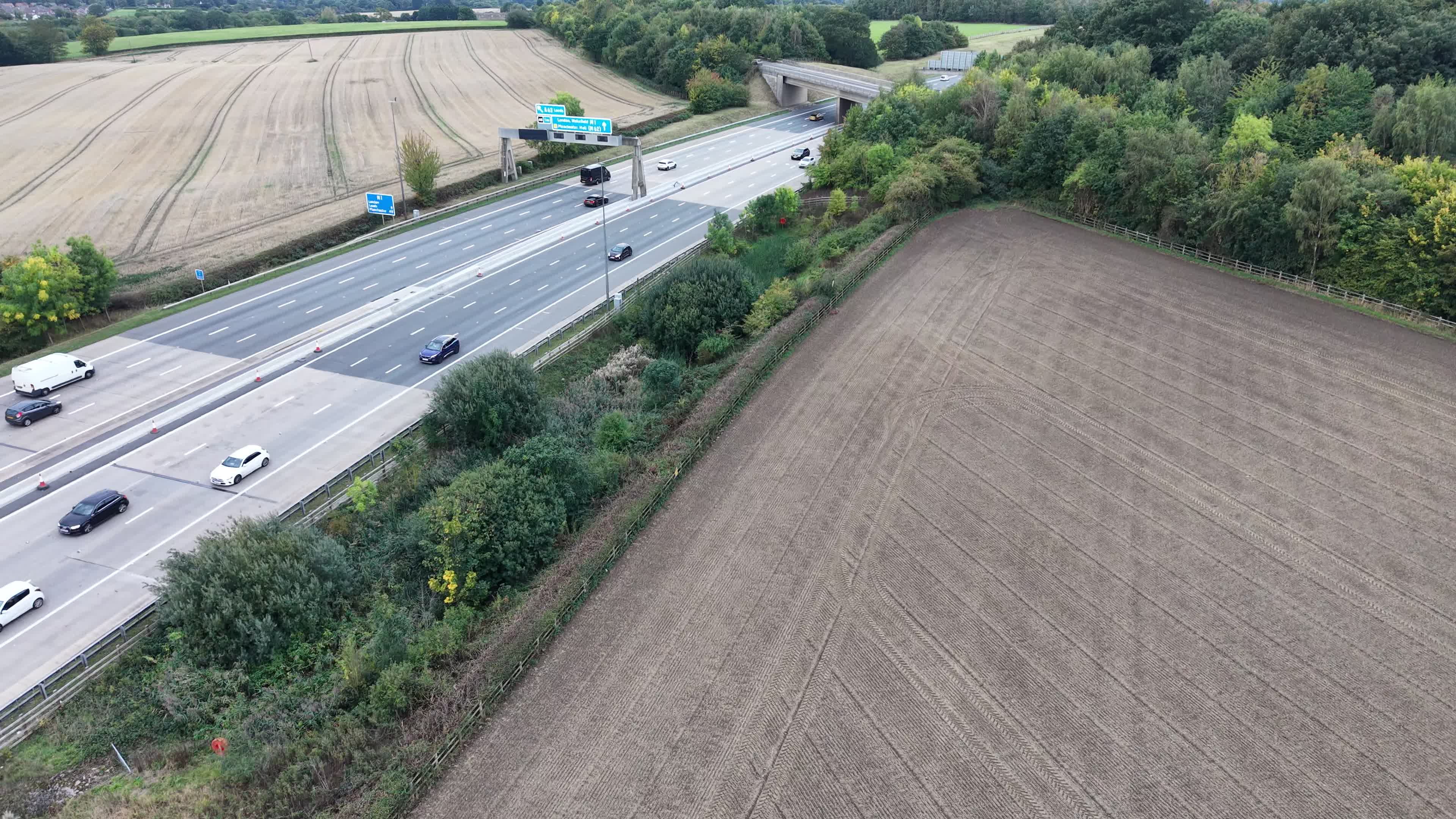 Aerial View of Highway Through Countryside Fields Free Stock Video ...