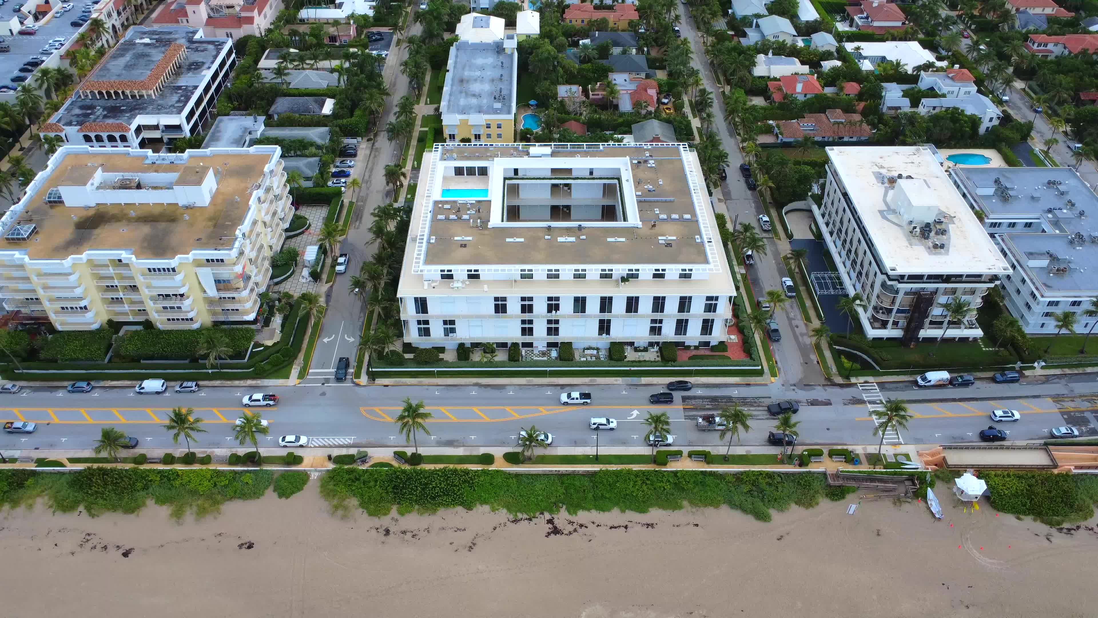 Aerial View of Coastal Beachfront Buildings Free Stock Video Footage ...