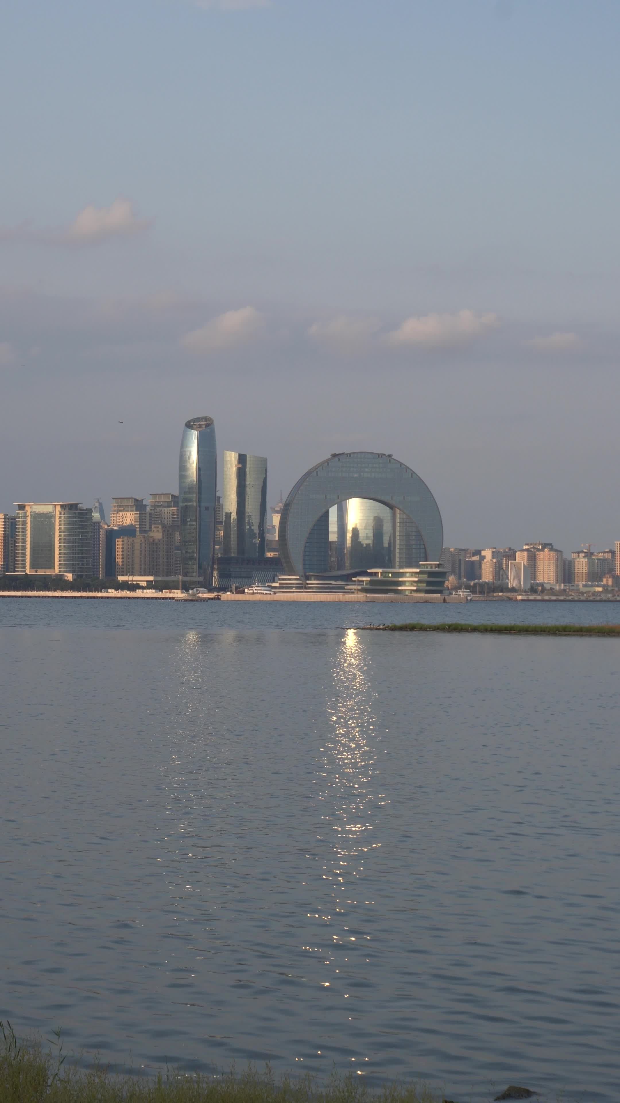 Skyline Reflection on Calm City Waterfront Free Stock Video Footage ...