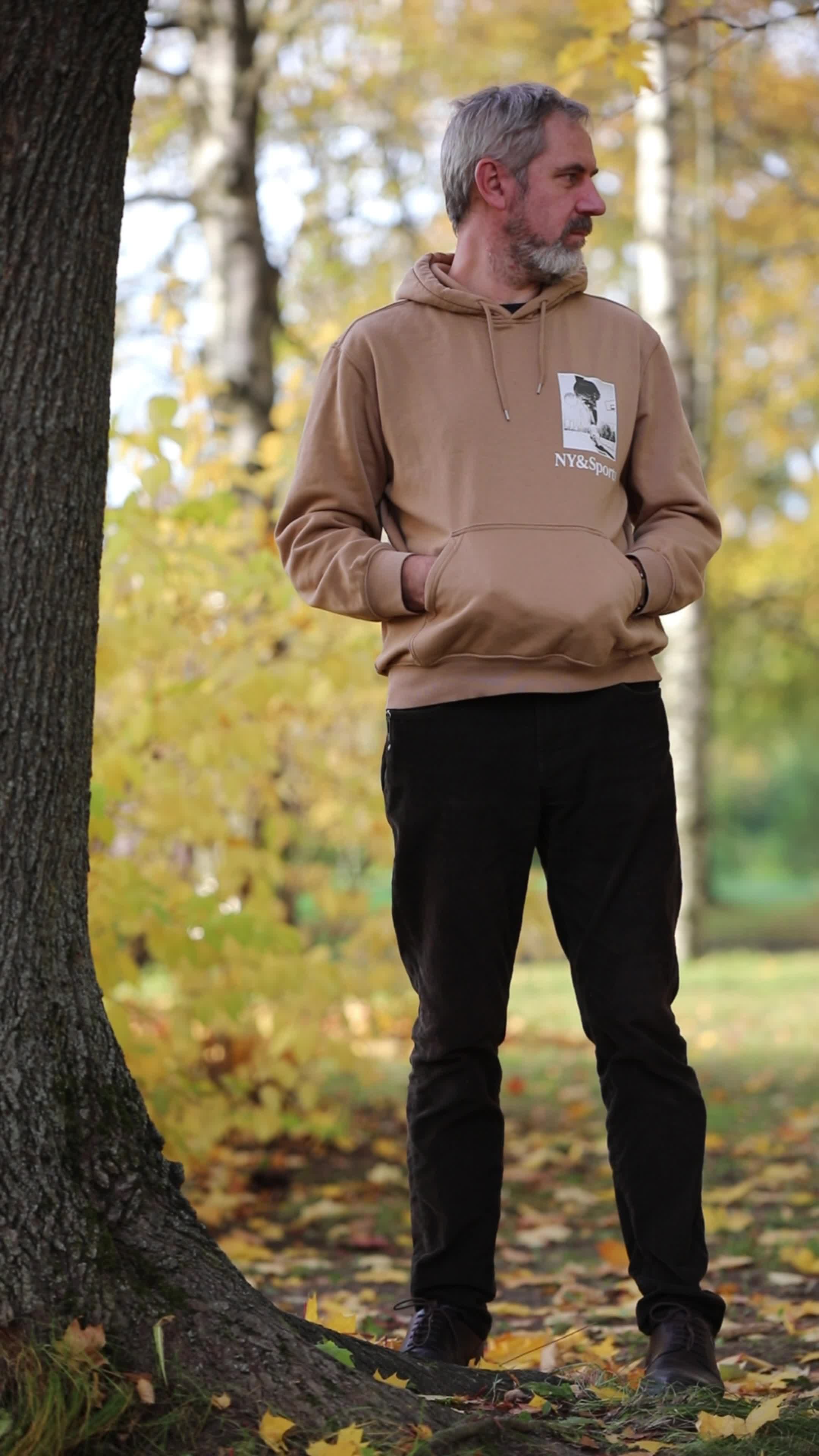 Man in Fall Forest Wearing Casual Hoodie Free Stock Video Footage ...