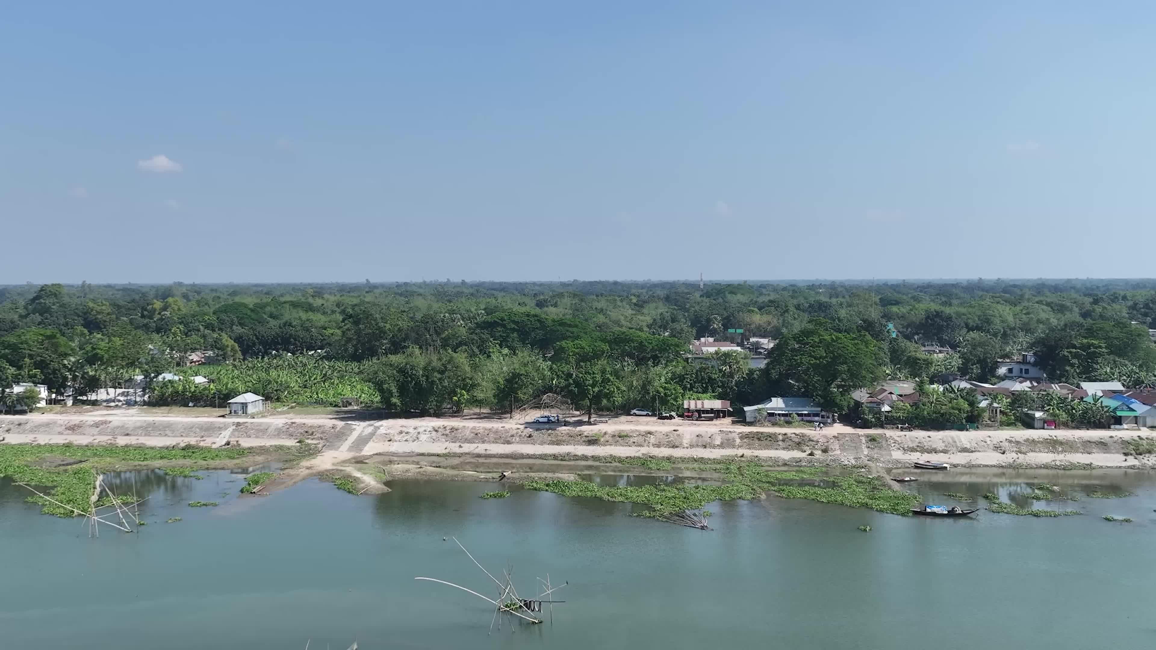 Scenic Aerial View of Bangladeshi Village and River Free Stock Video ...