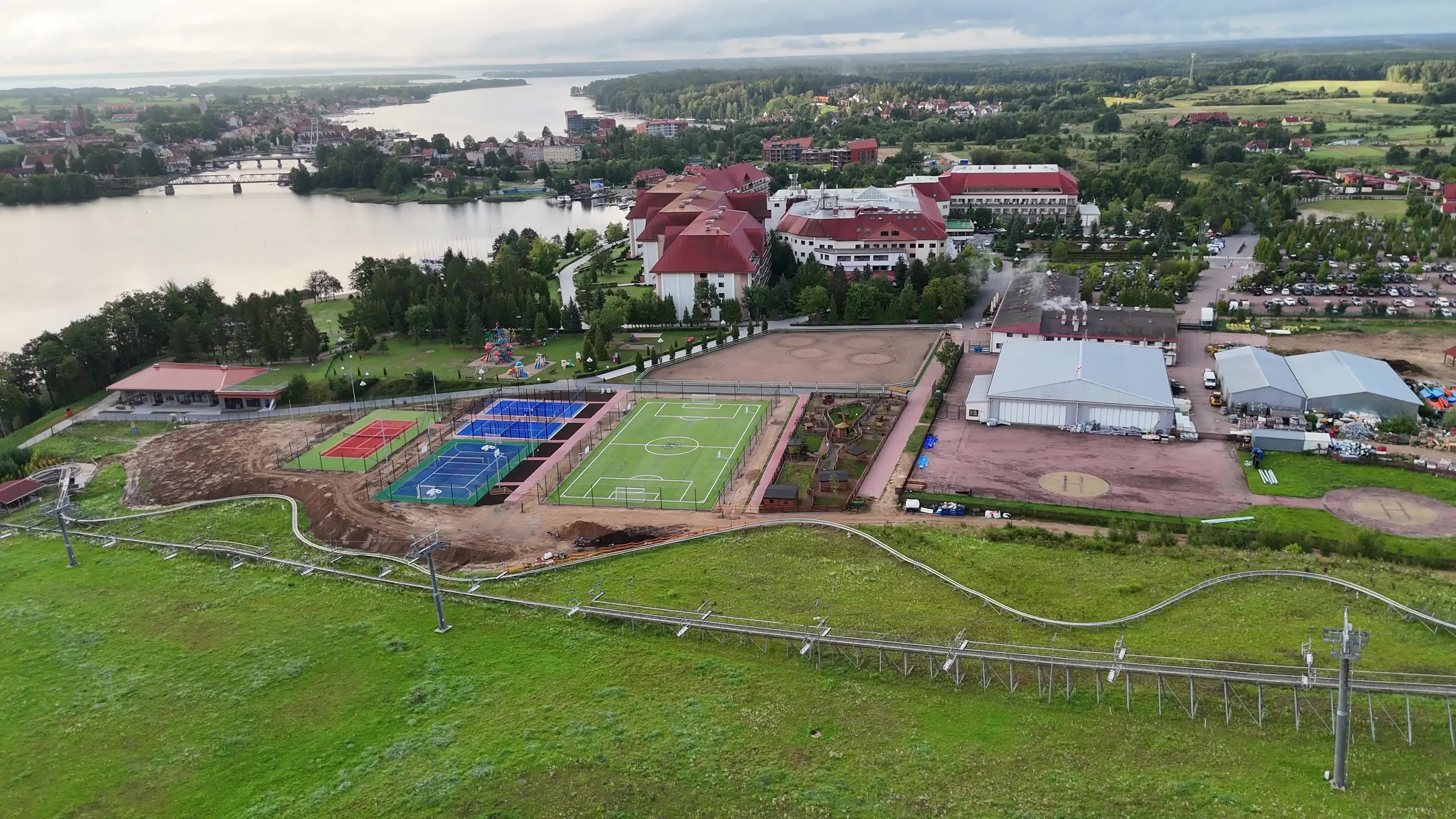 Aerial View of Sports Complex and River Landscape Free Stock Video ...