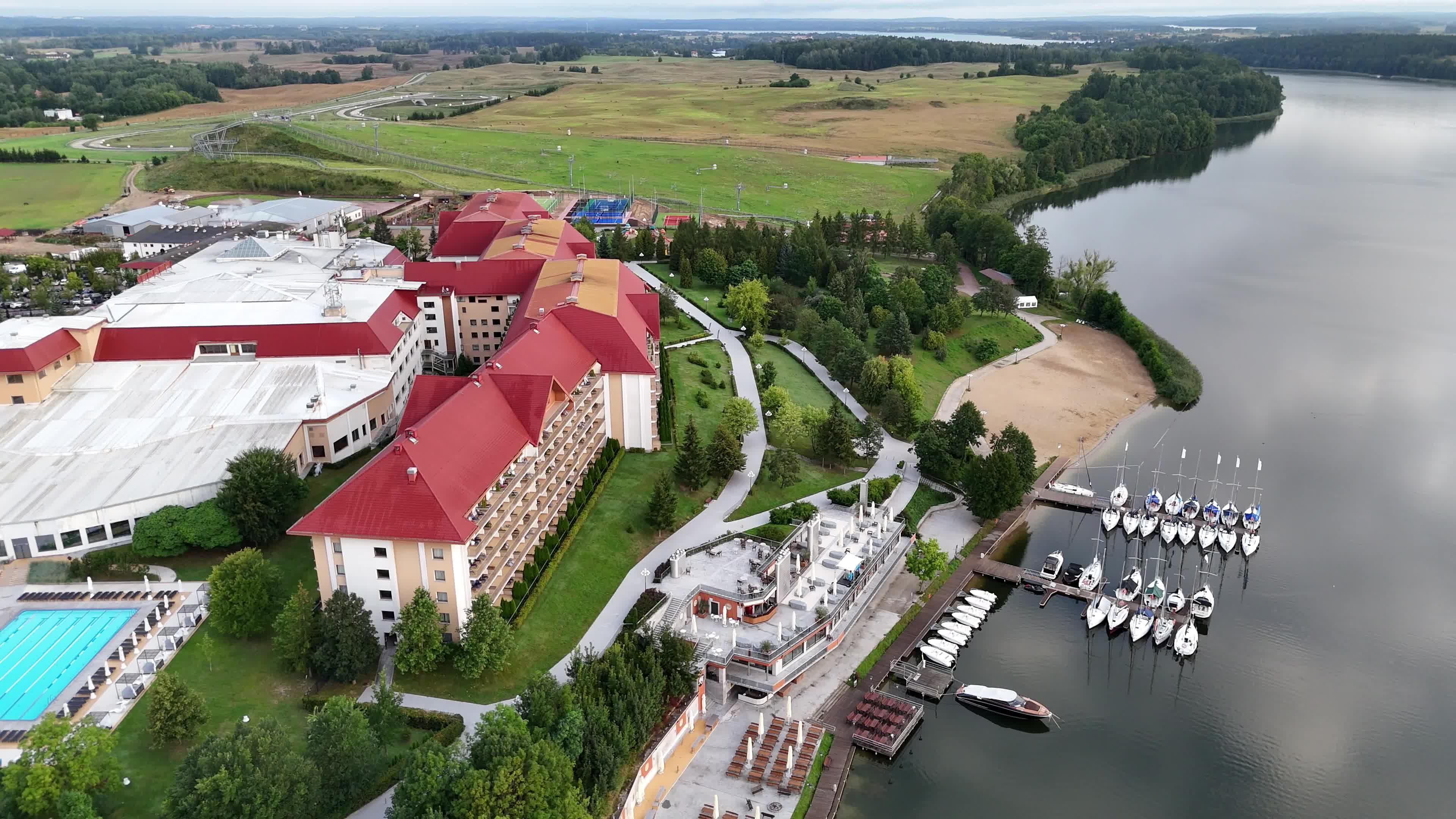 Scenic Aerial View of Lakeside Resort Complex Free Stock Video Footage ...
