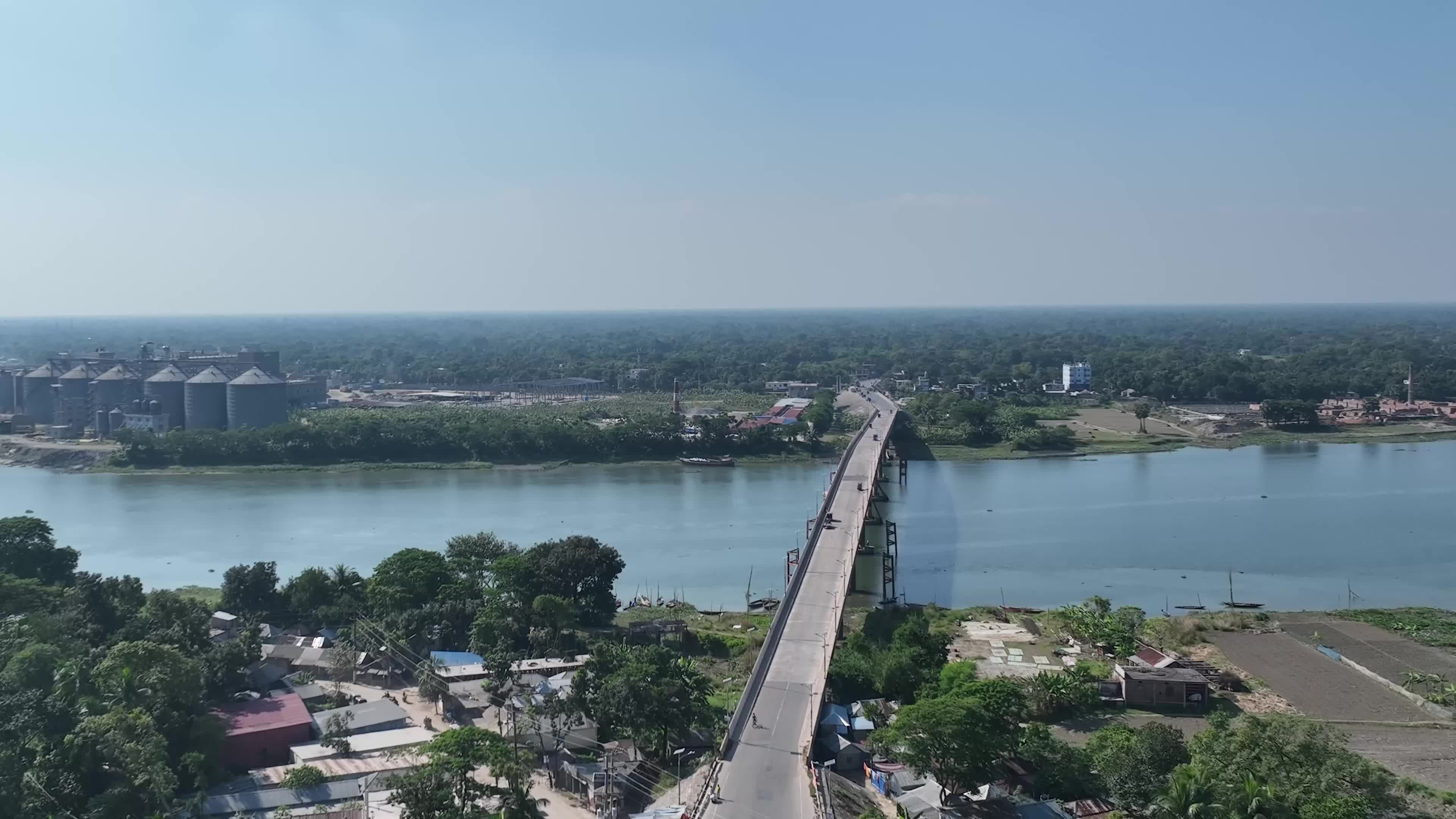 Scenic Aerial View of Bangladeshi River and Village Free Stock Video ...