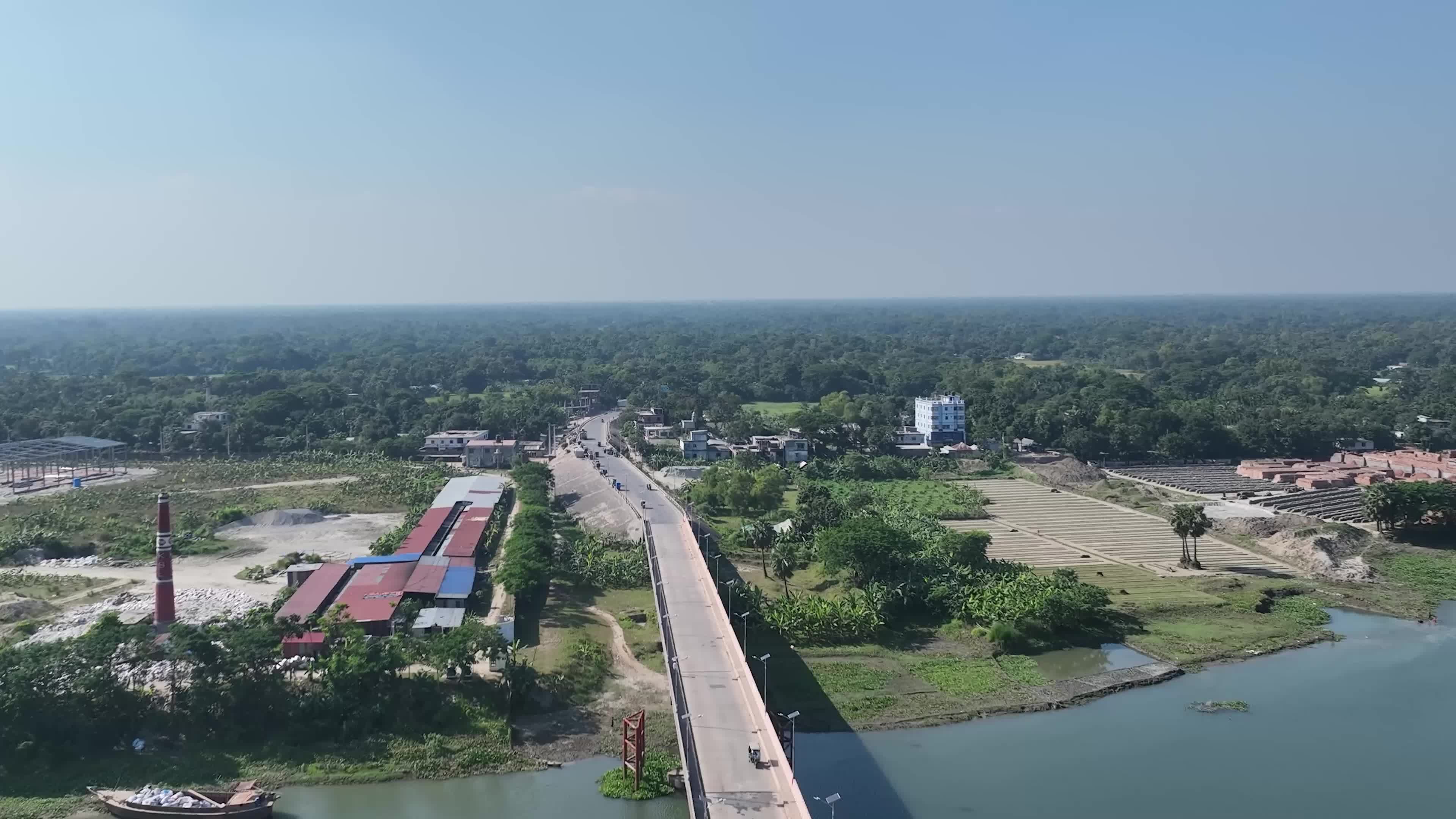 Aerial View of Balu River and Village Bridge Free Stock Video Footage ...