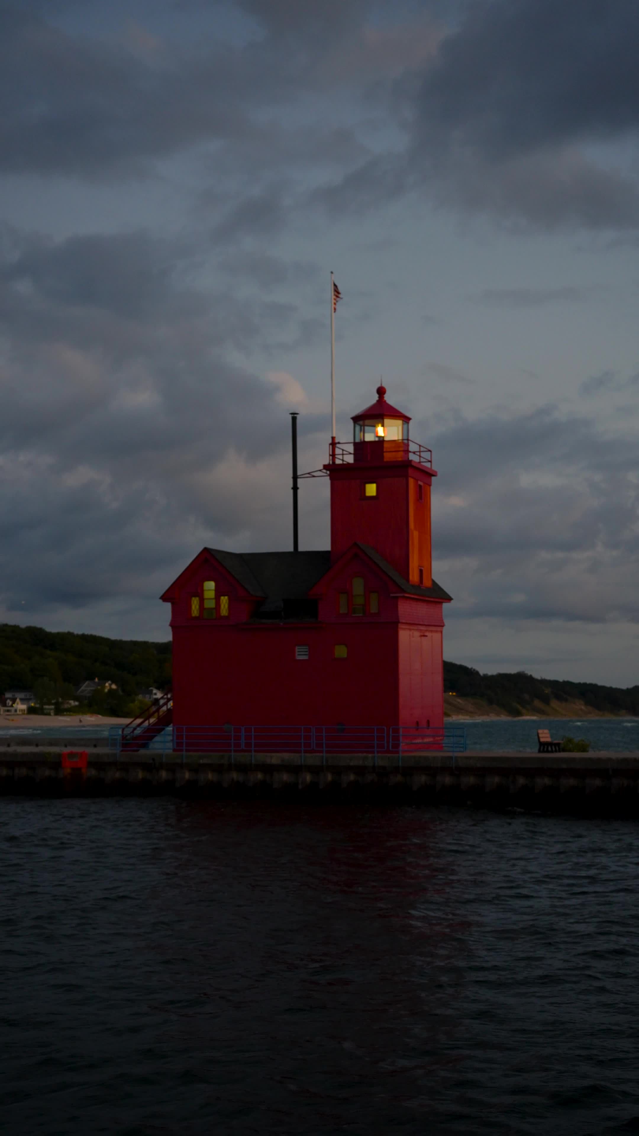 Majestic Red Lighthouse at Twilight Free Stock Video Footage, Royalty ...