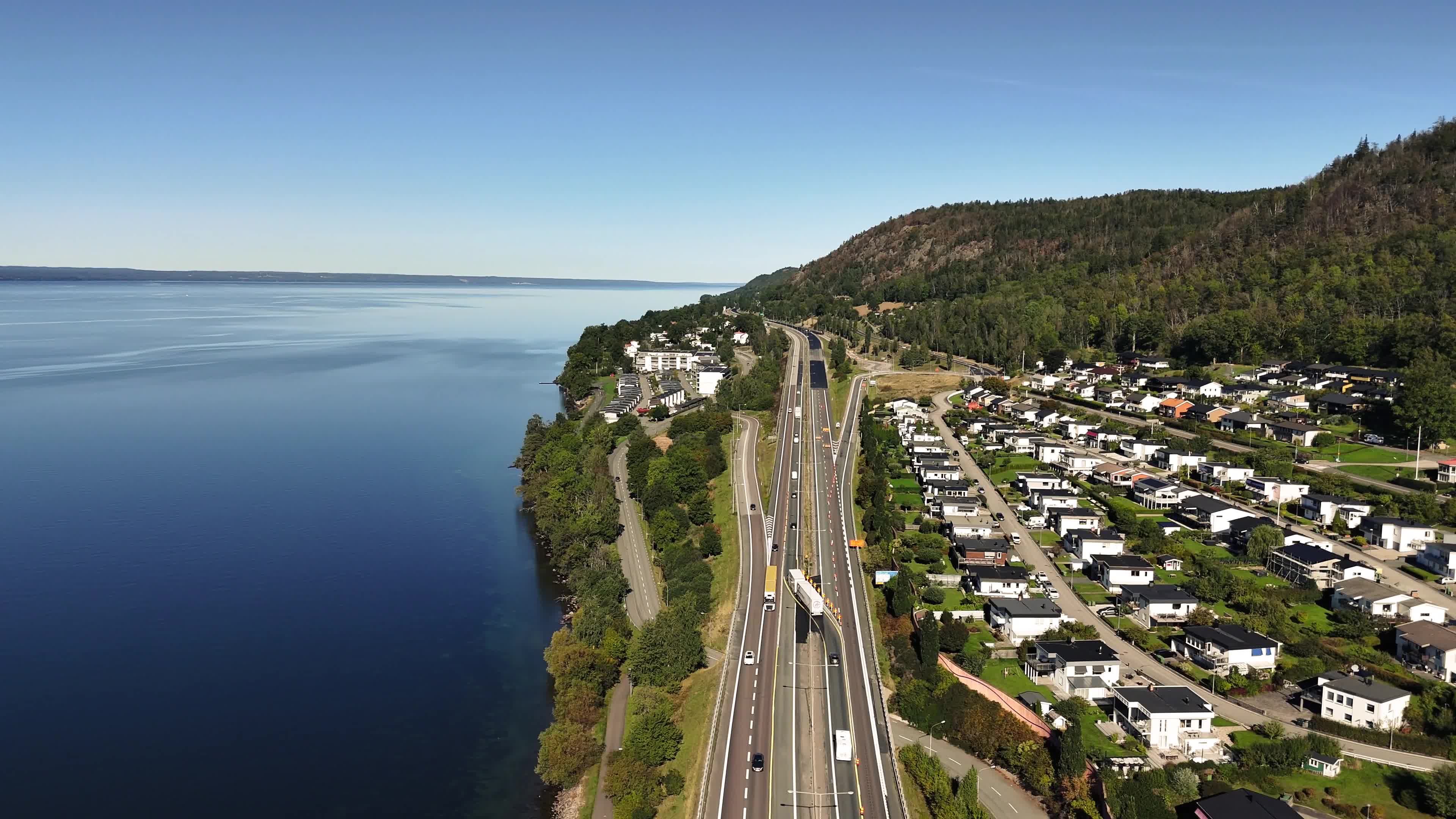 Aerial View of Swedish Highway by Lake Free Stock Video Footage ...