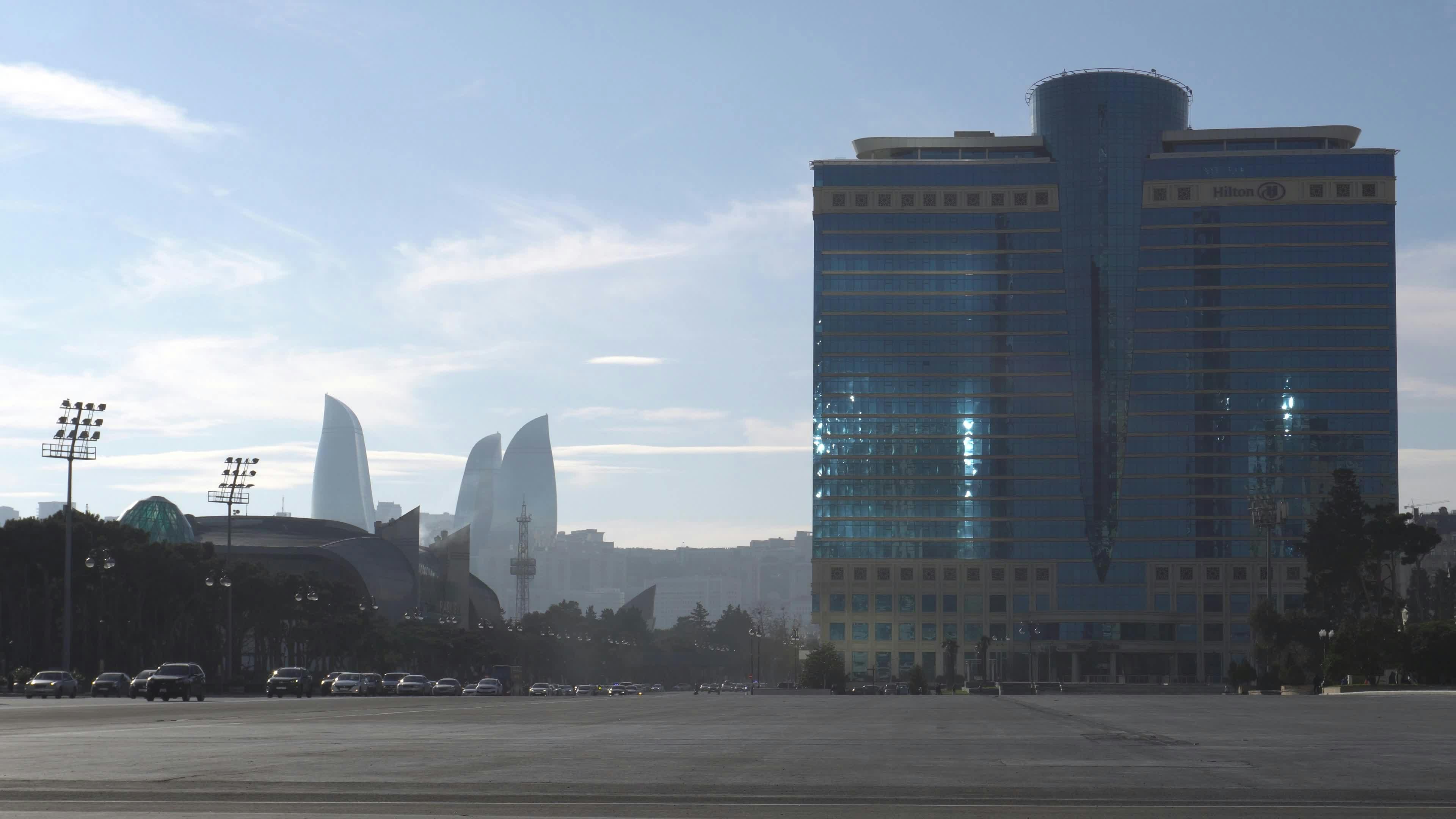 Baku Cityscape with Iconic Flame Towers Free Stock Video Footage ...