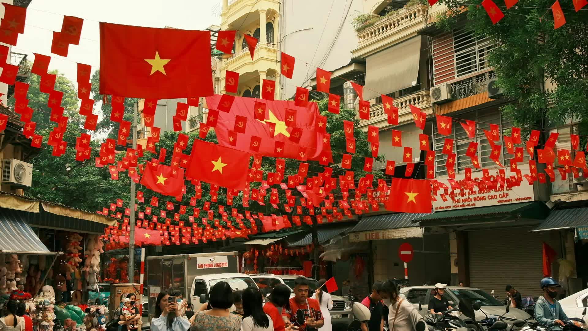 Vibrant Street with Vietnamese Flags Celebrations Free Stock Video ...