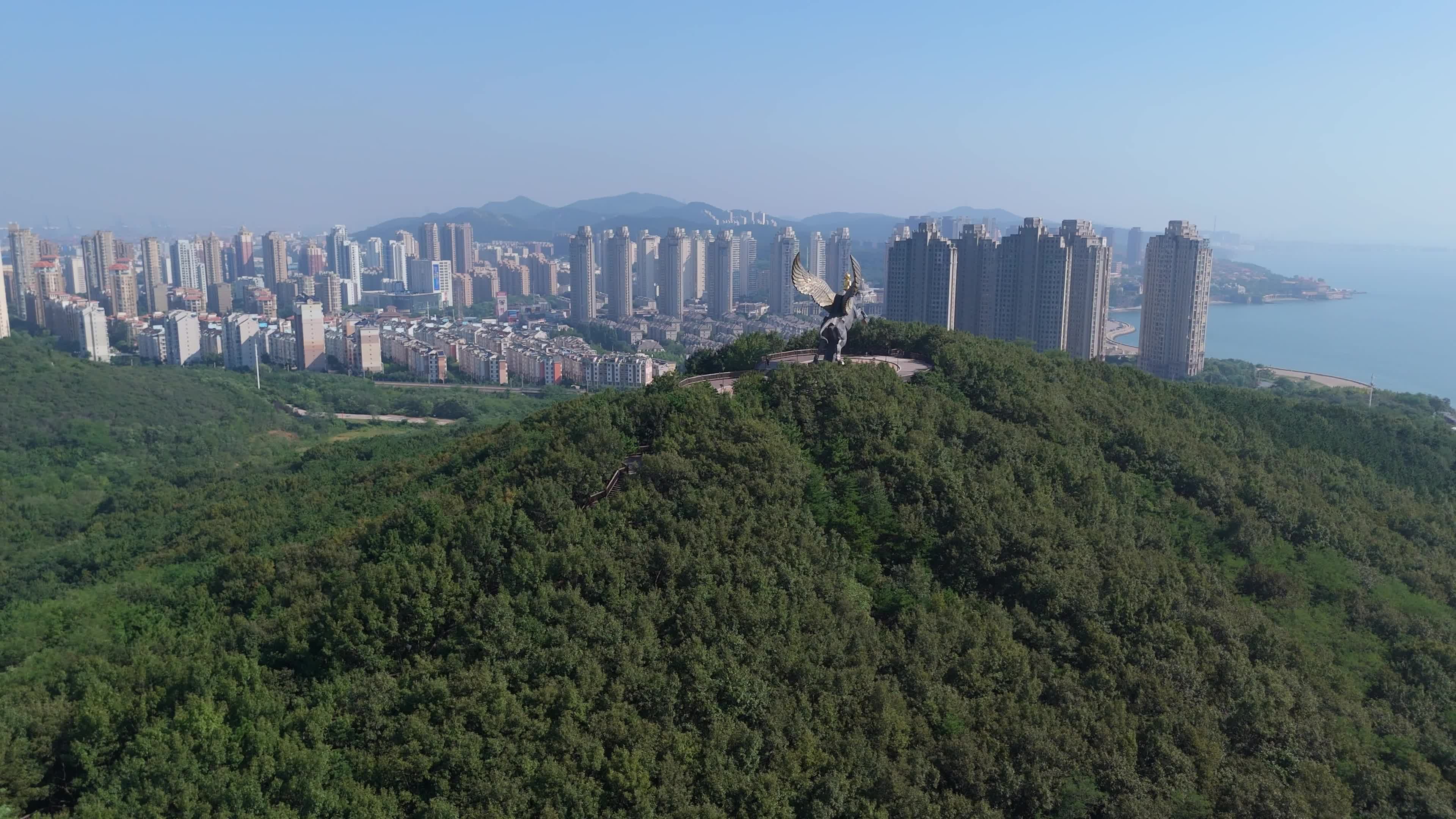 Aerial View of Dalian's Urban Park and Skyline Free Stock Video Footage ...