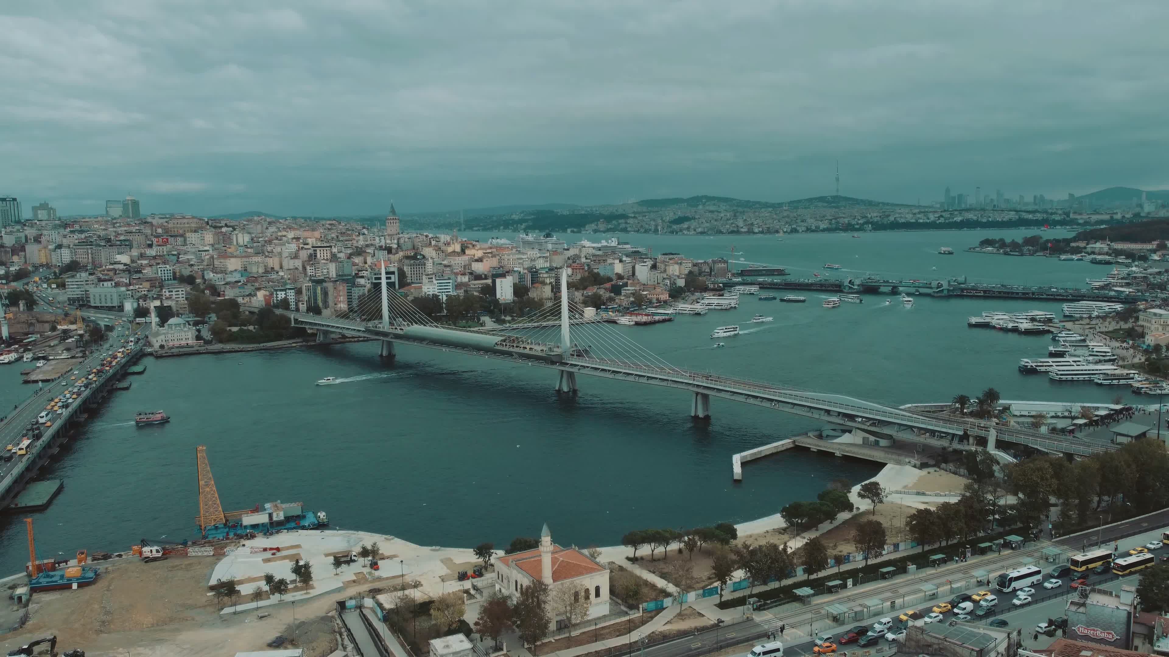 Aerial View of Istanbul's Halic Bridge and Cityscape Free Stock Video ...