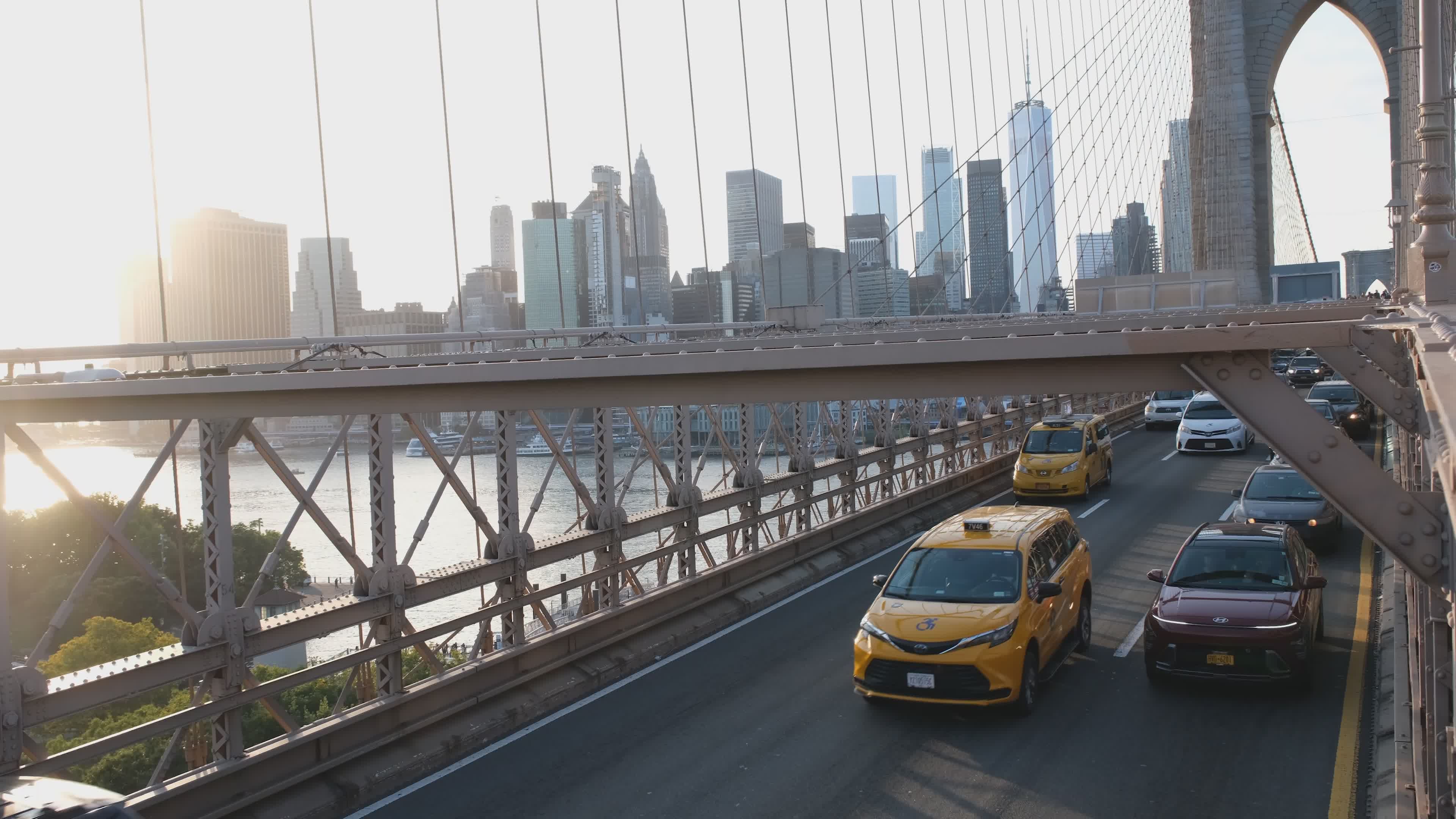 Driving Across Iconic Brooklyn Bridge at Sunrise Free Stock Video ...