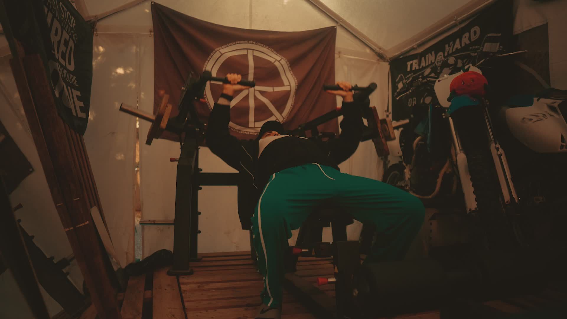Indoor Bench Press Workout in Dimly Lit Gym Free Stock Video Footage ...