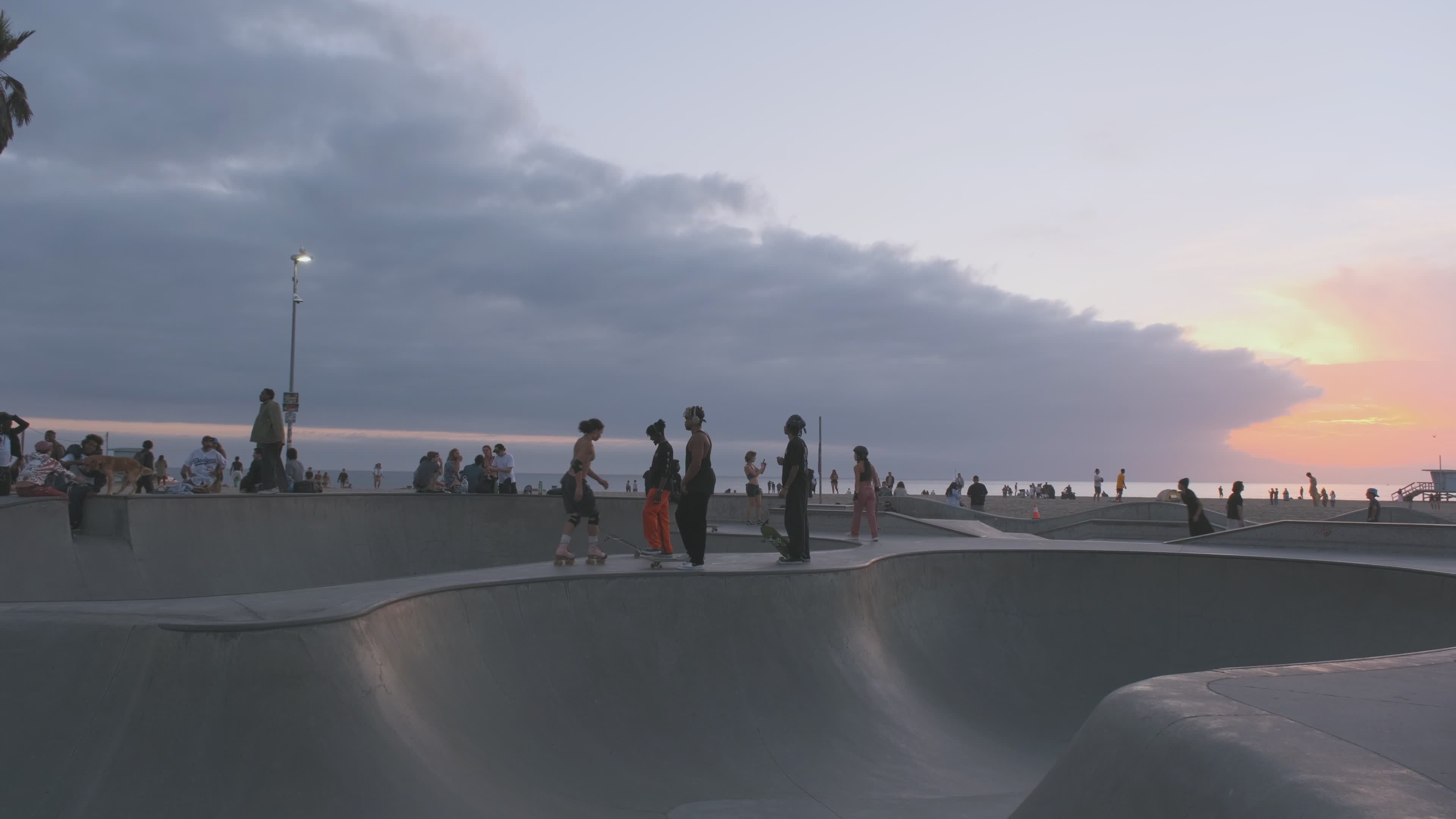 Skateboarders Enjoy Sunset at Beach Skatepark Free Stock Video Footage ...