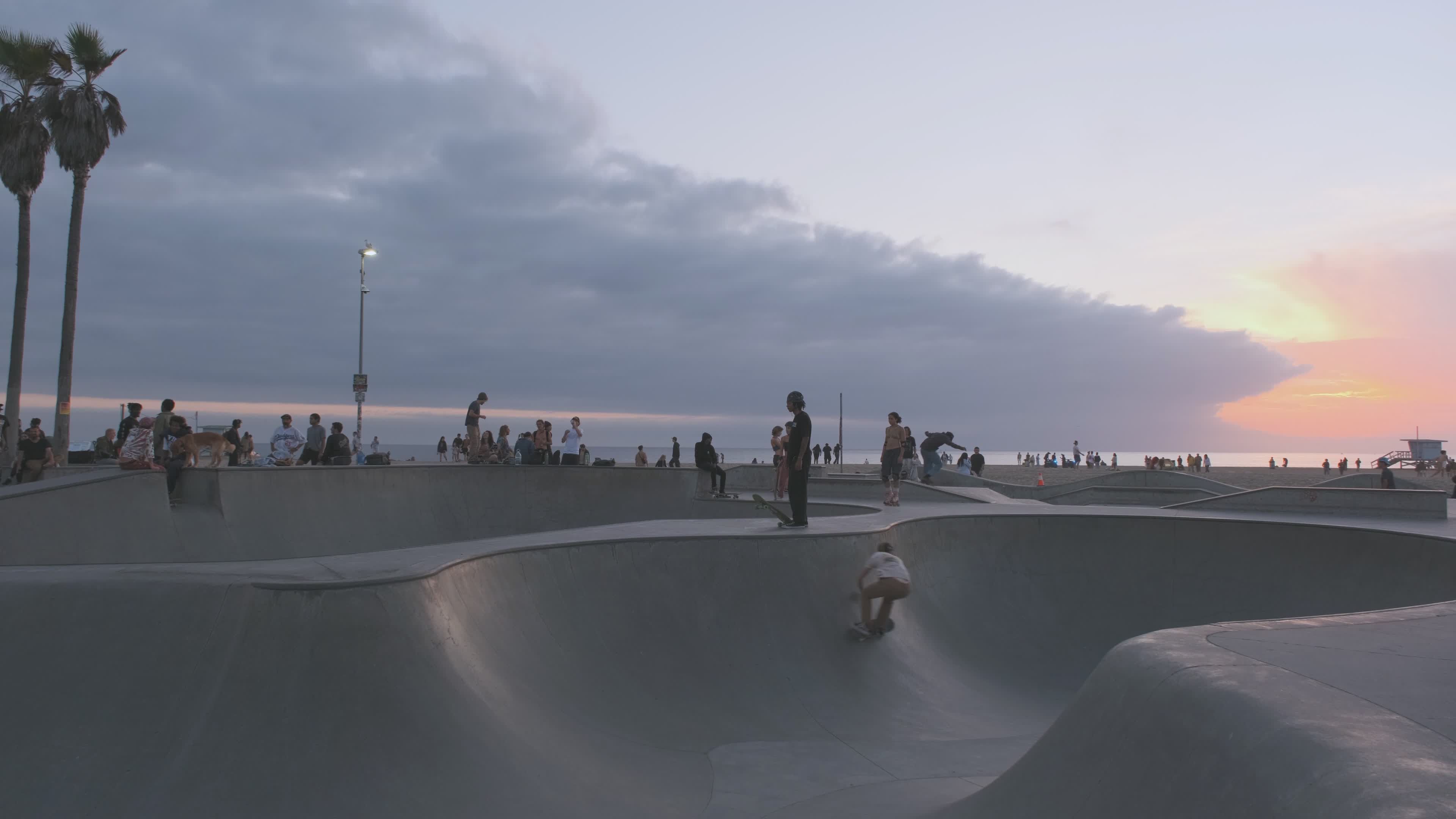 Sunset Skateboarding at Venice Beach Skatepark Free Stock Video Footage ...