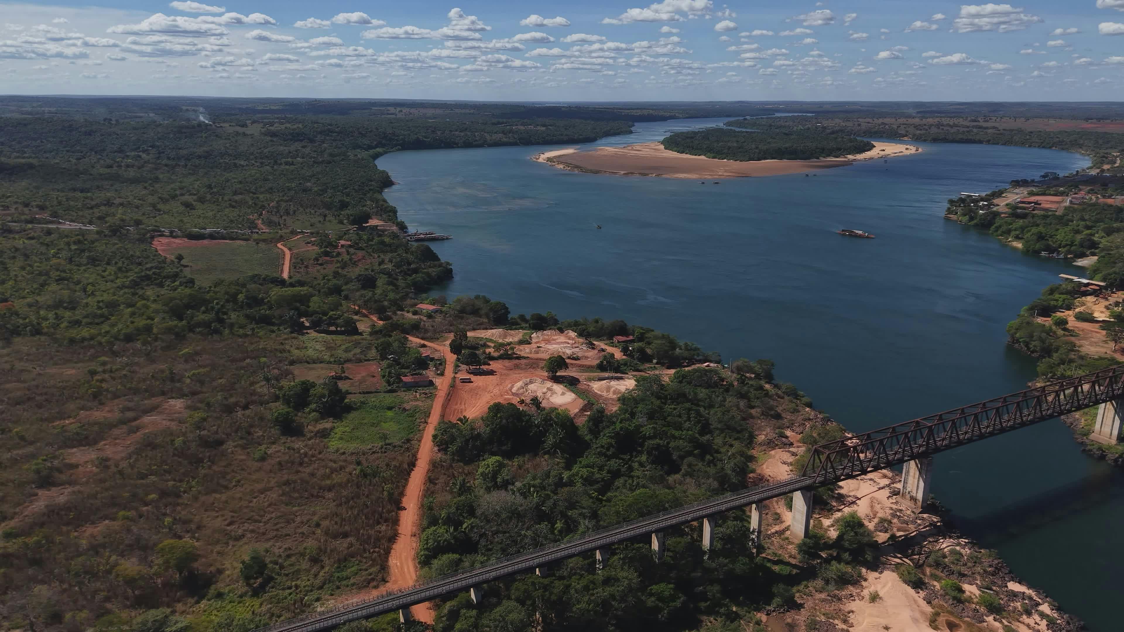 Aerial View of Bridge Over Brazilian River Free Stock Video Footage ...