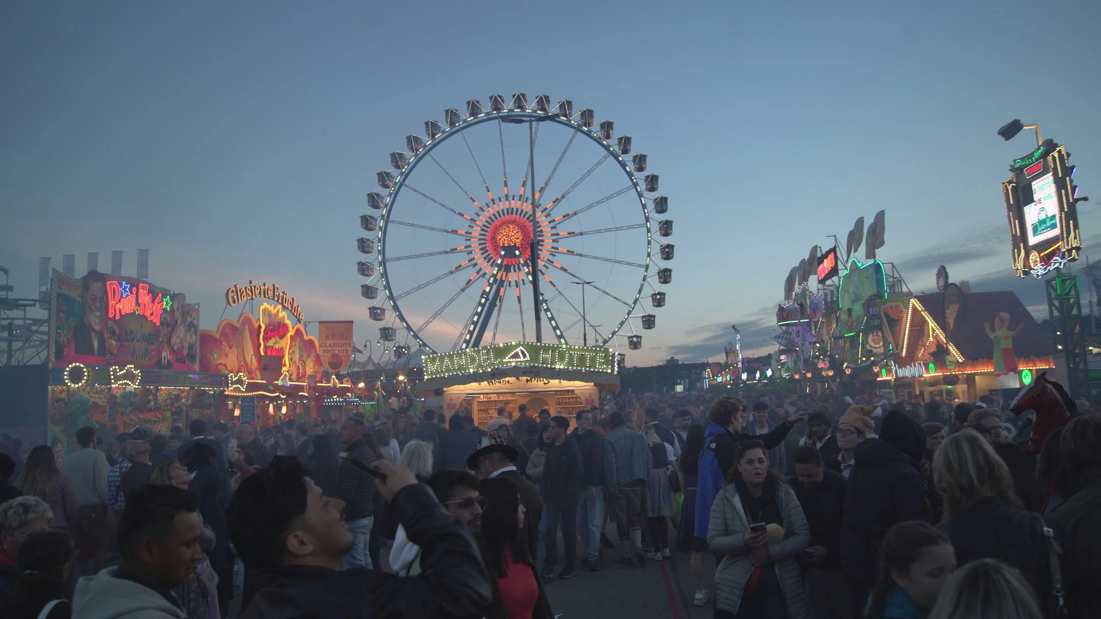 Oktoberfest Evening at Munich Fairgrounds Free Stock Video Footage ...