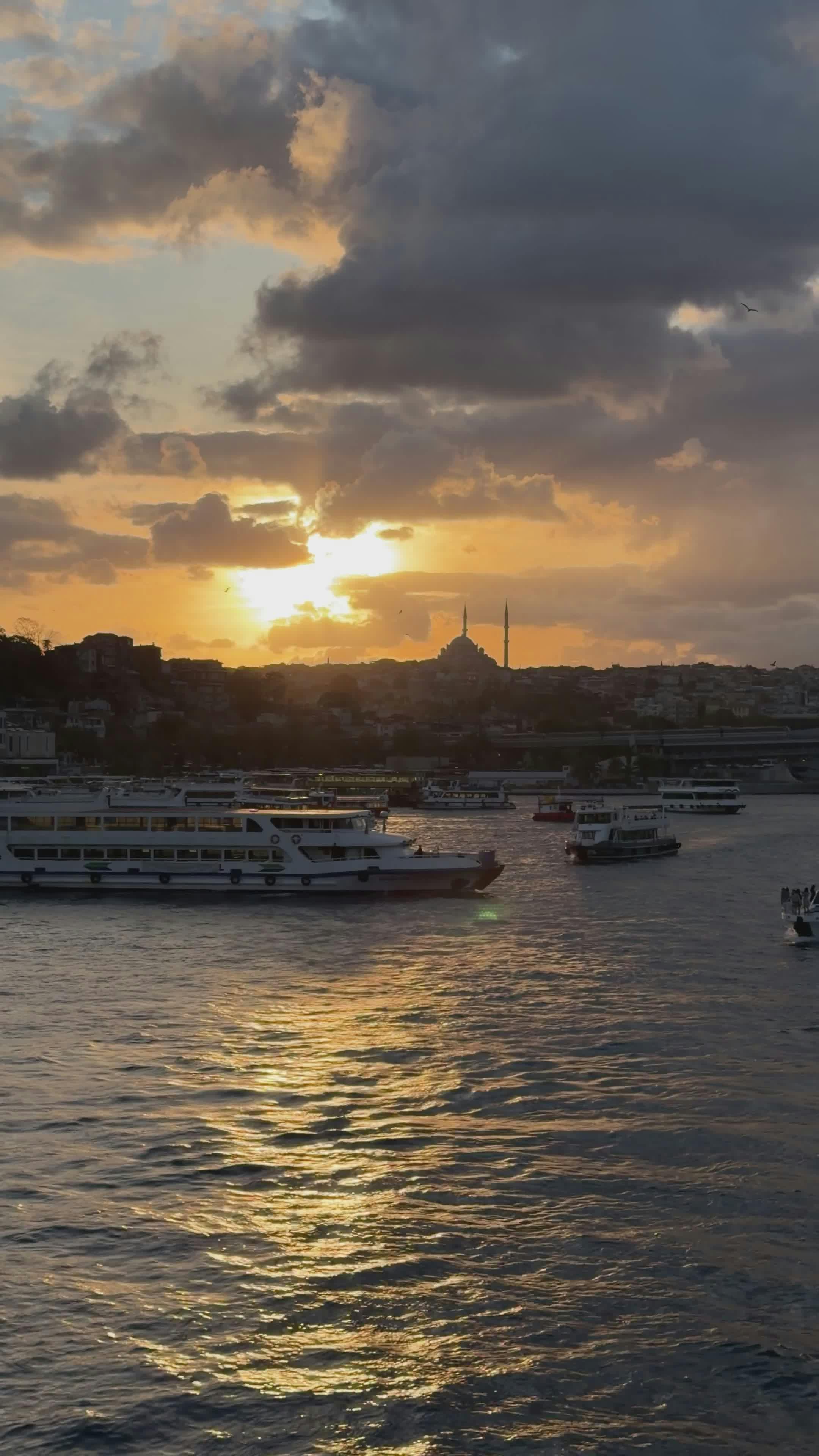 Scenic Sunset View of Bosphorus with Ferry Free Stock Video Footage ...