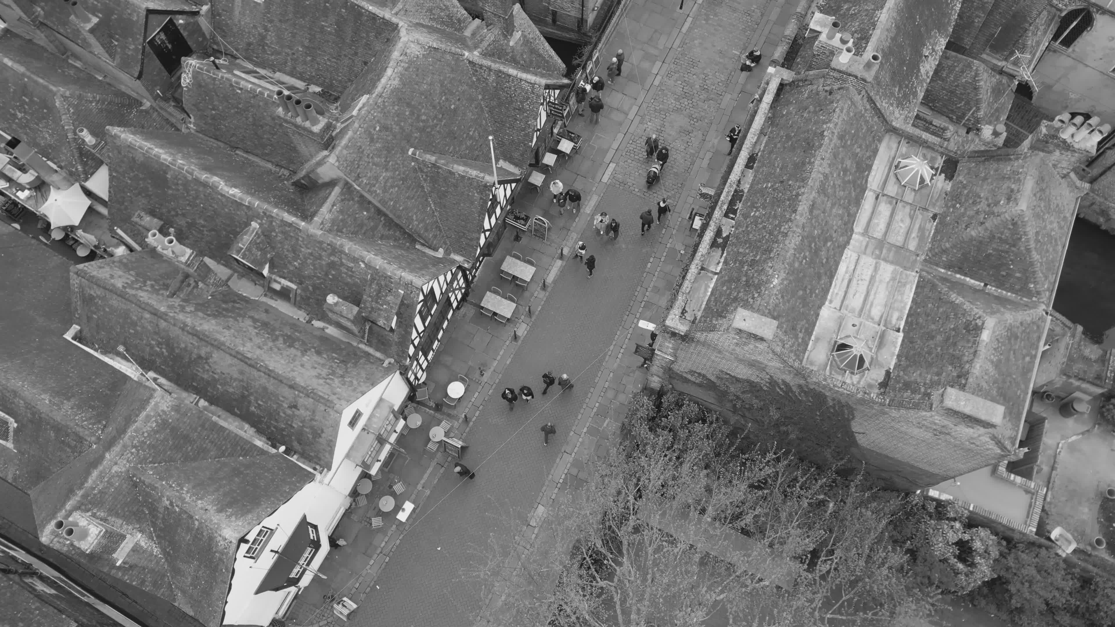 Aerial View of Historic Cobblestone Street Free Stock Video Footage ...