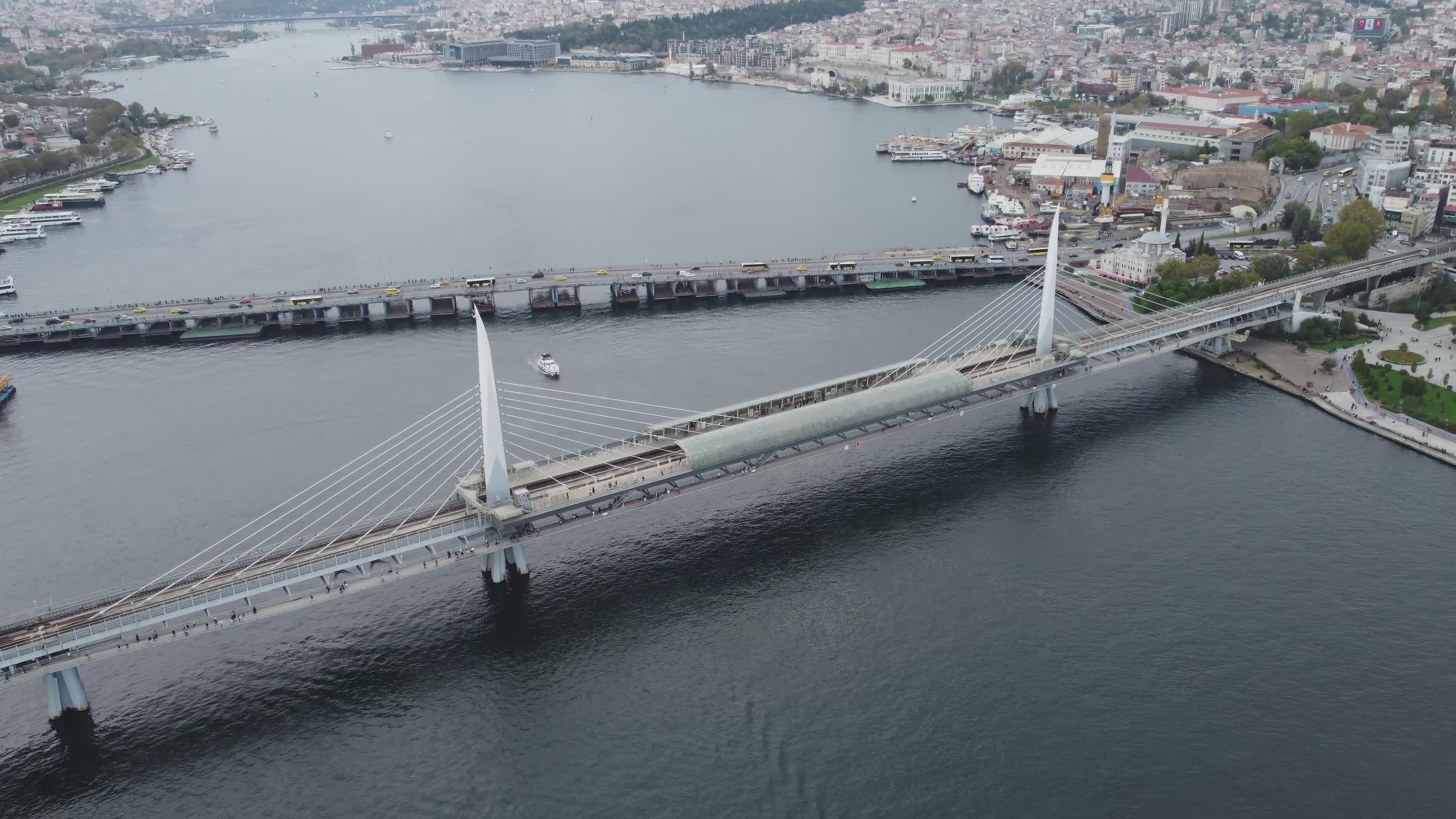 Aerial View of Halic Bridge in Istanbul Free Stock Video Footage ...