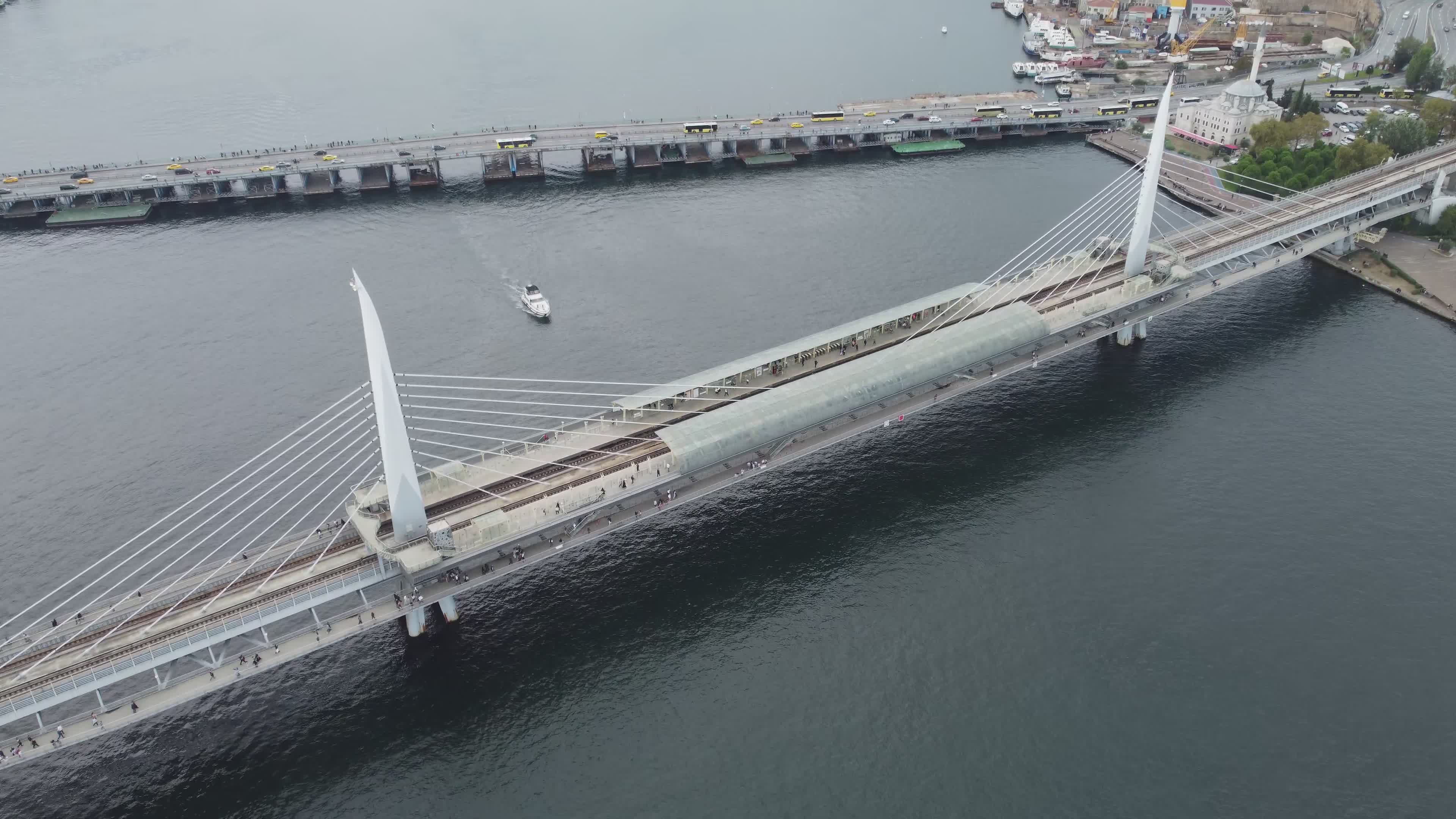 Aerial View of Istanbul's Golden Horn Bridge Free Stock Video Footage ...