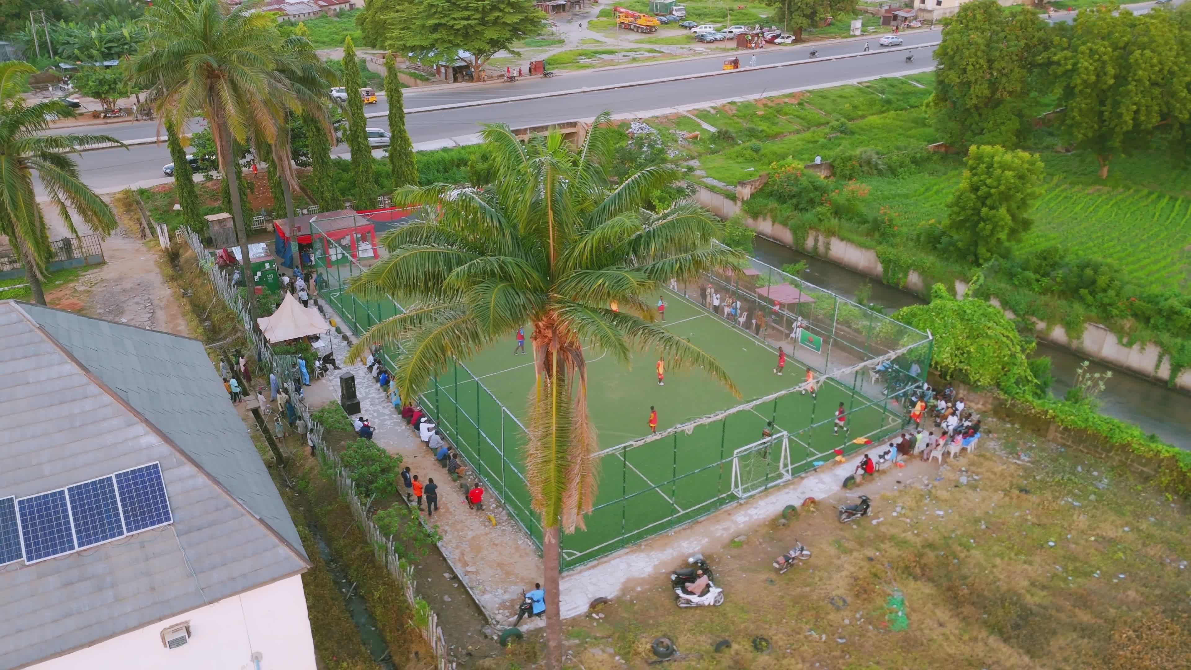 Aerial View of Outdoor Soccer Game on Sunny Day Free Stock Video ...