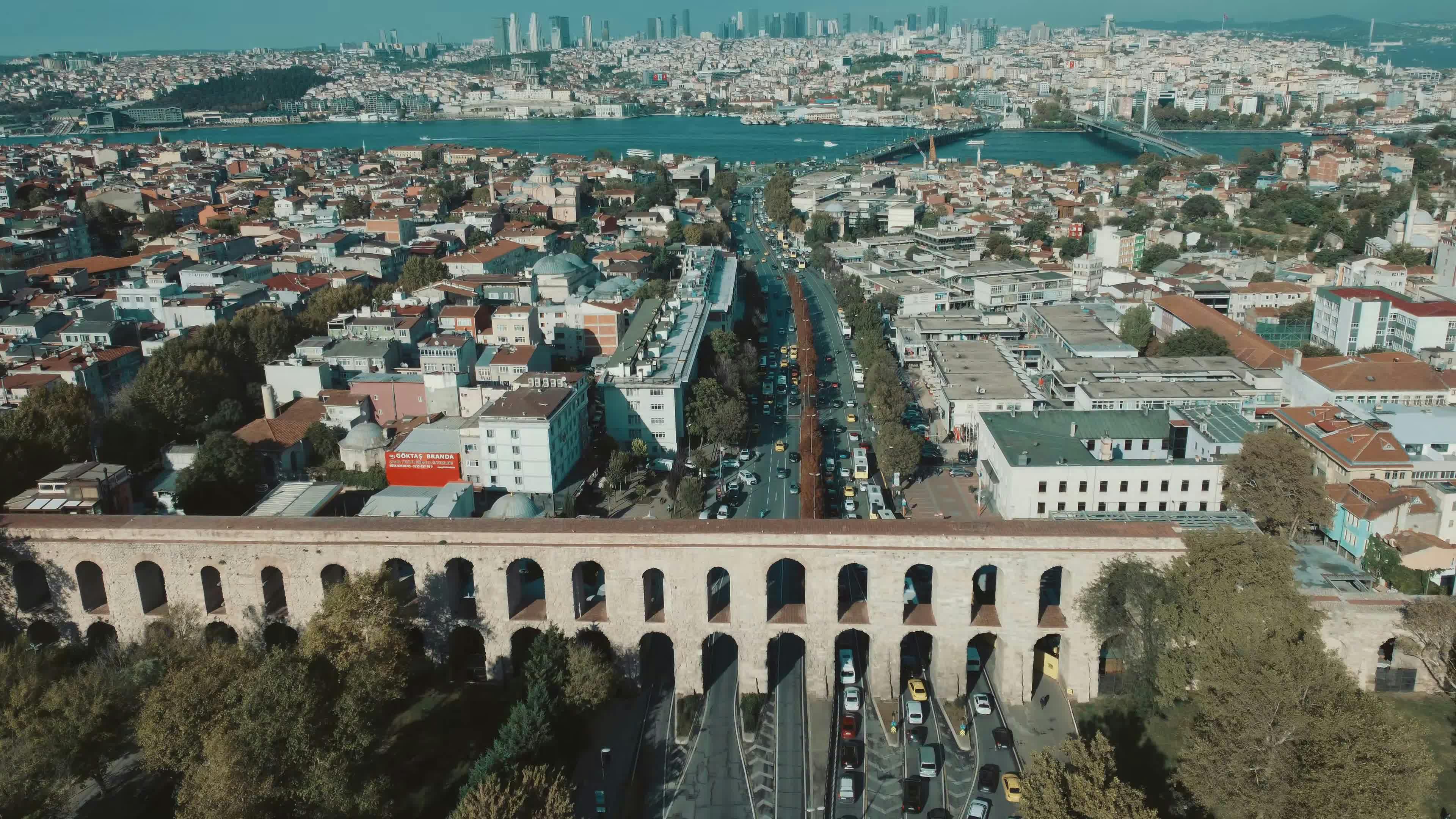 Aerial View of Istanbul's Iconic Aqueduct Free Stock Video Footage, Royalty-Free 4K & HD Video Clip
