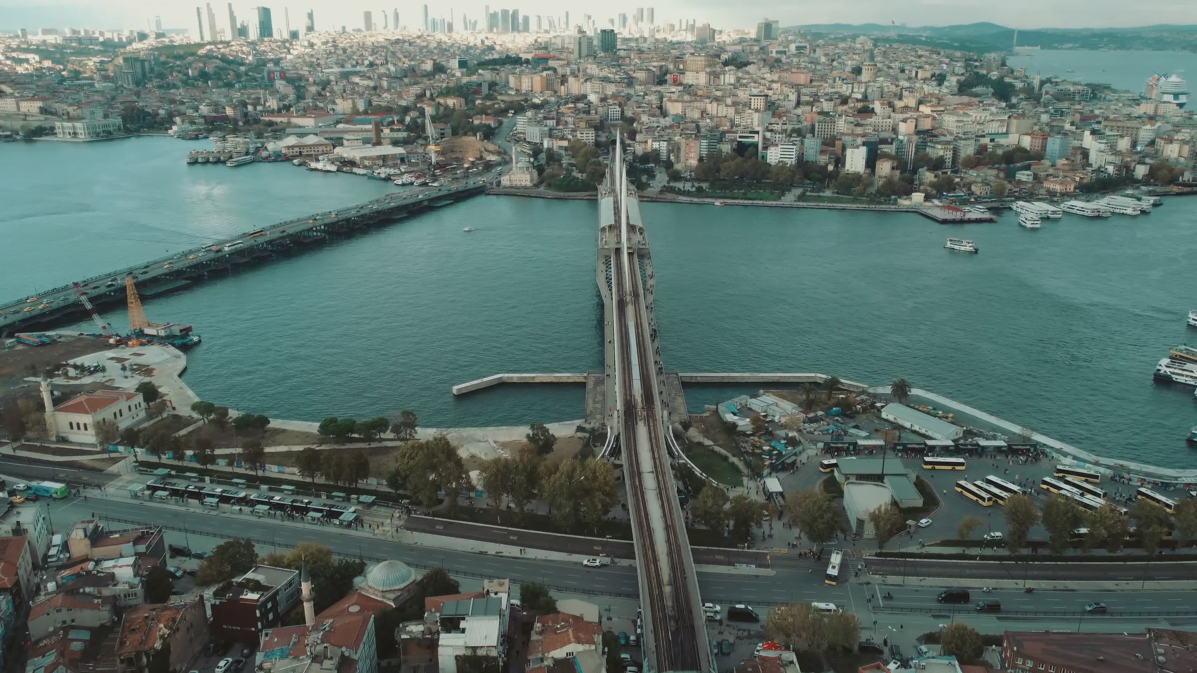 Aerial View of Halic Bridge in Istanbul at Daytime Free Stock Video ...