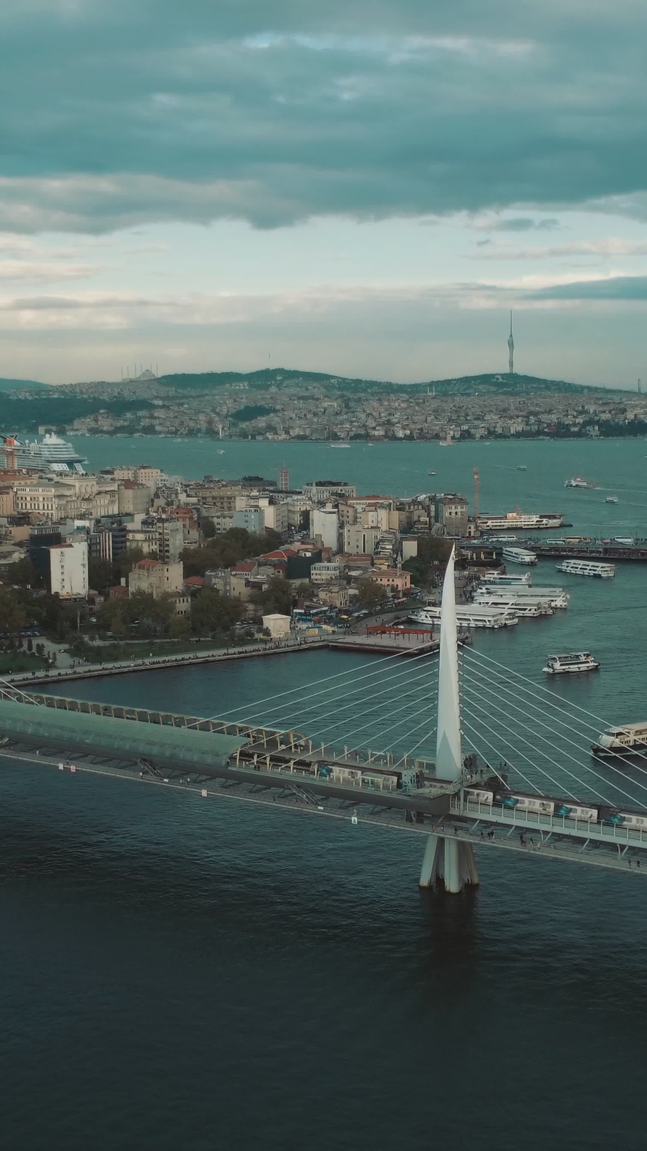 Aerial View of Istanbul's Iconic Halic Bridge Free Stock Video Footage ...