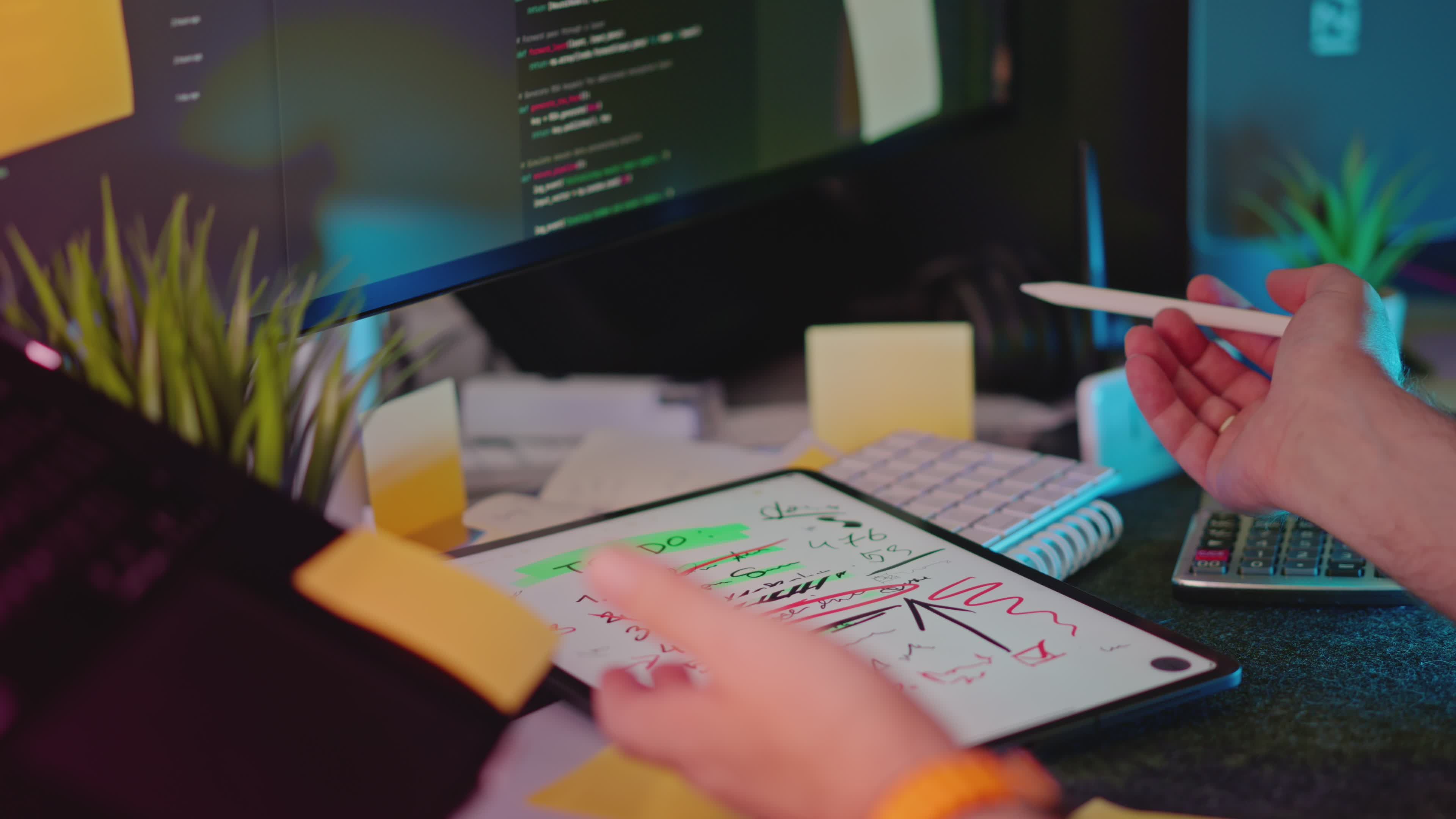 Hands Writing on Tablet with Coding Screen Free Stock Video Footage ...