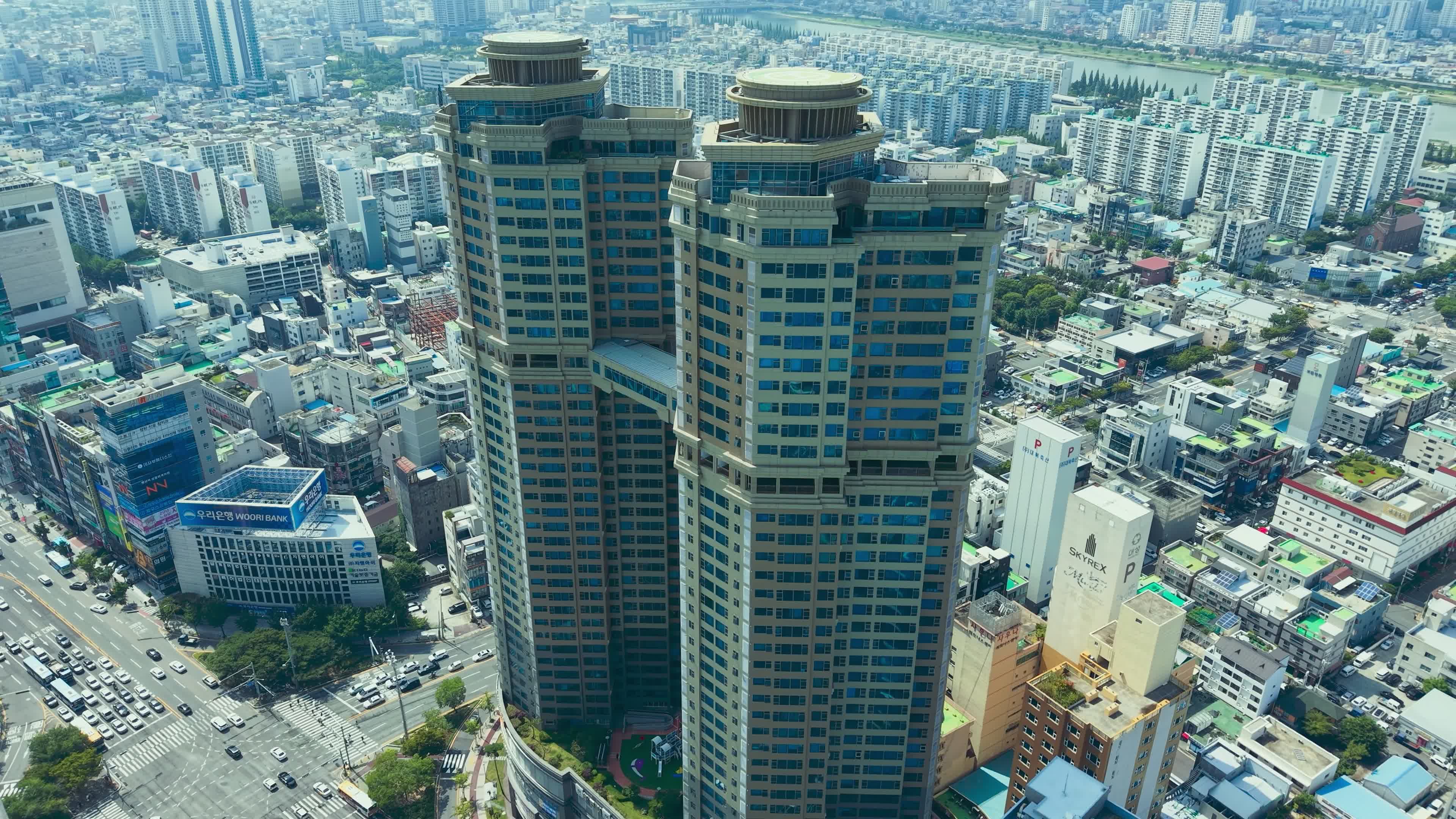 Aerial View of Iconic Twin Towers in Cityscape Free Stock Video Footage ...