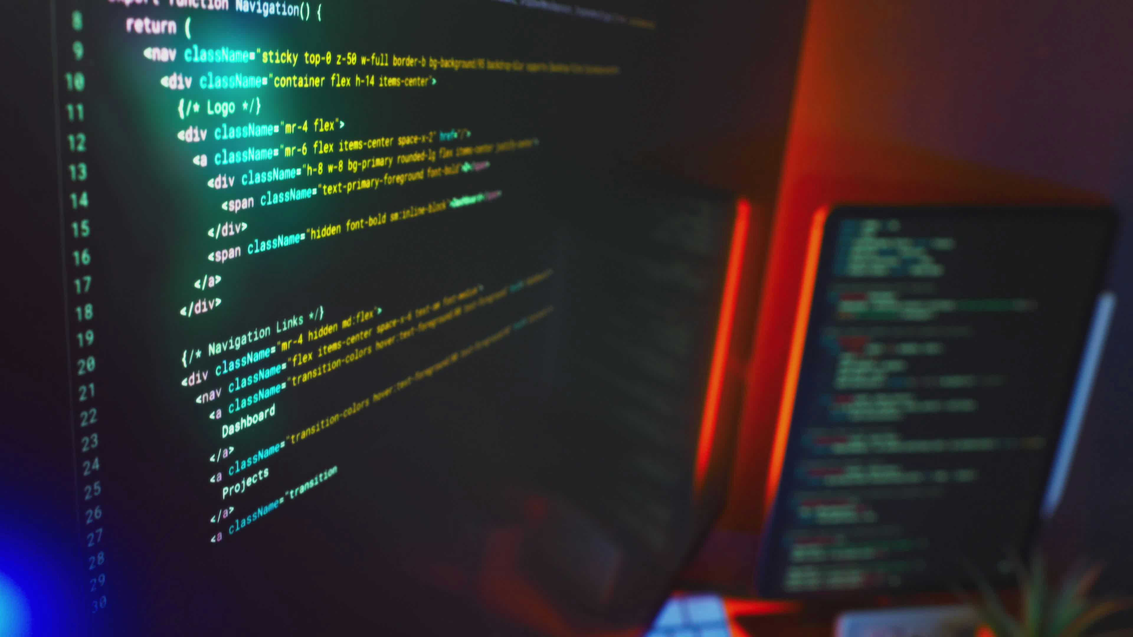 Modern Desktop Coding Setup with Neon Glow Free Stock Video Footage ...