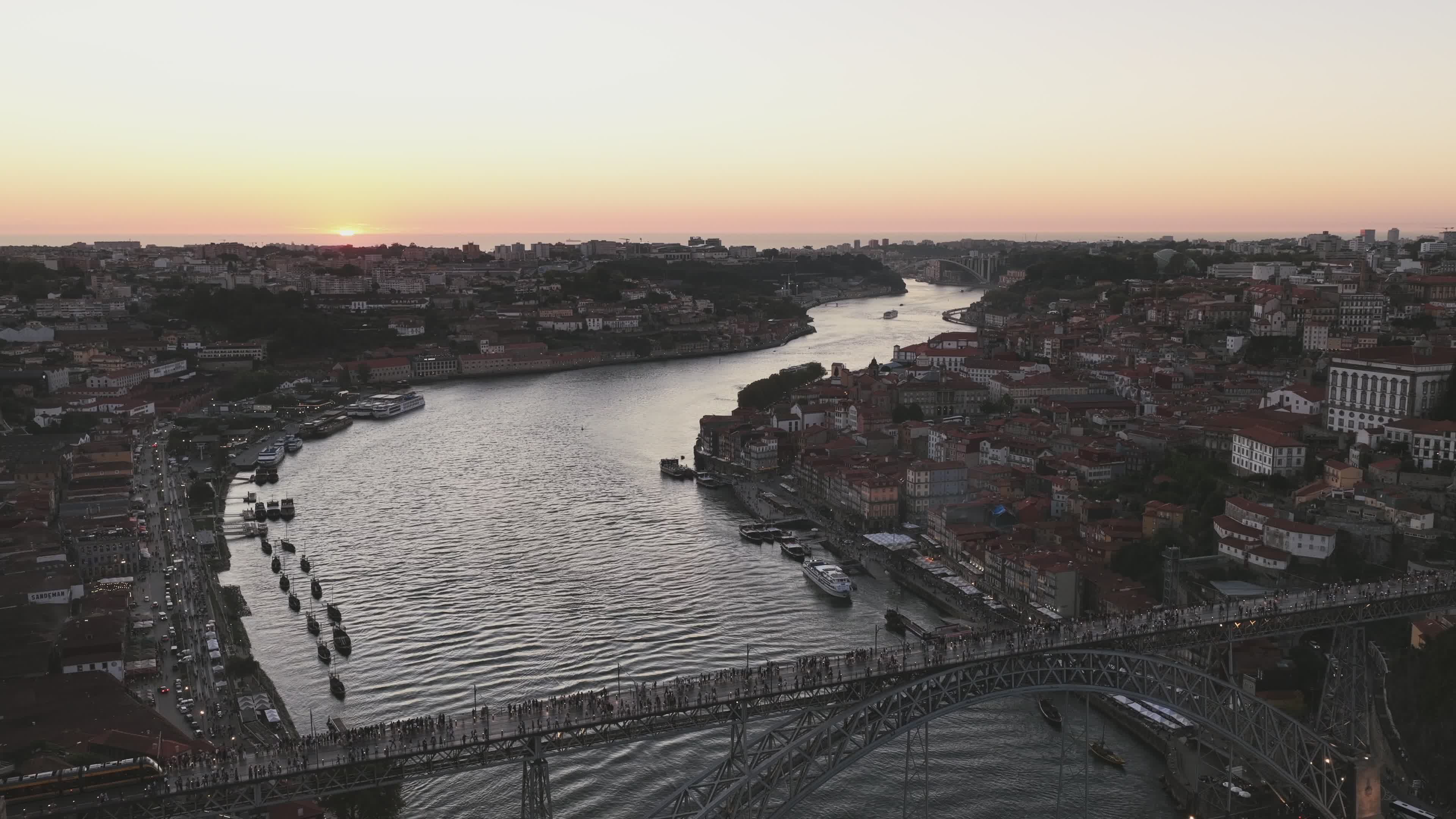 Aerial Sunset View of Porto and Dom Luís I Bridge Free Stock Video ...