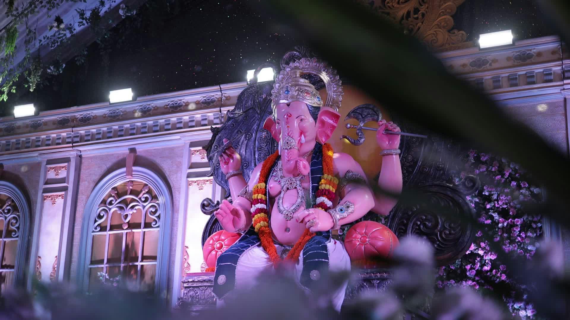 Vibrant Ganesh Chaturthi Statue Display at Night Free Stock Video ...